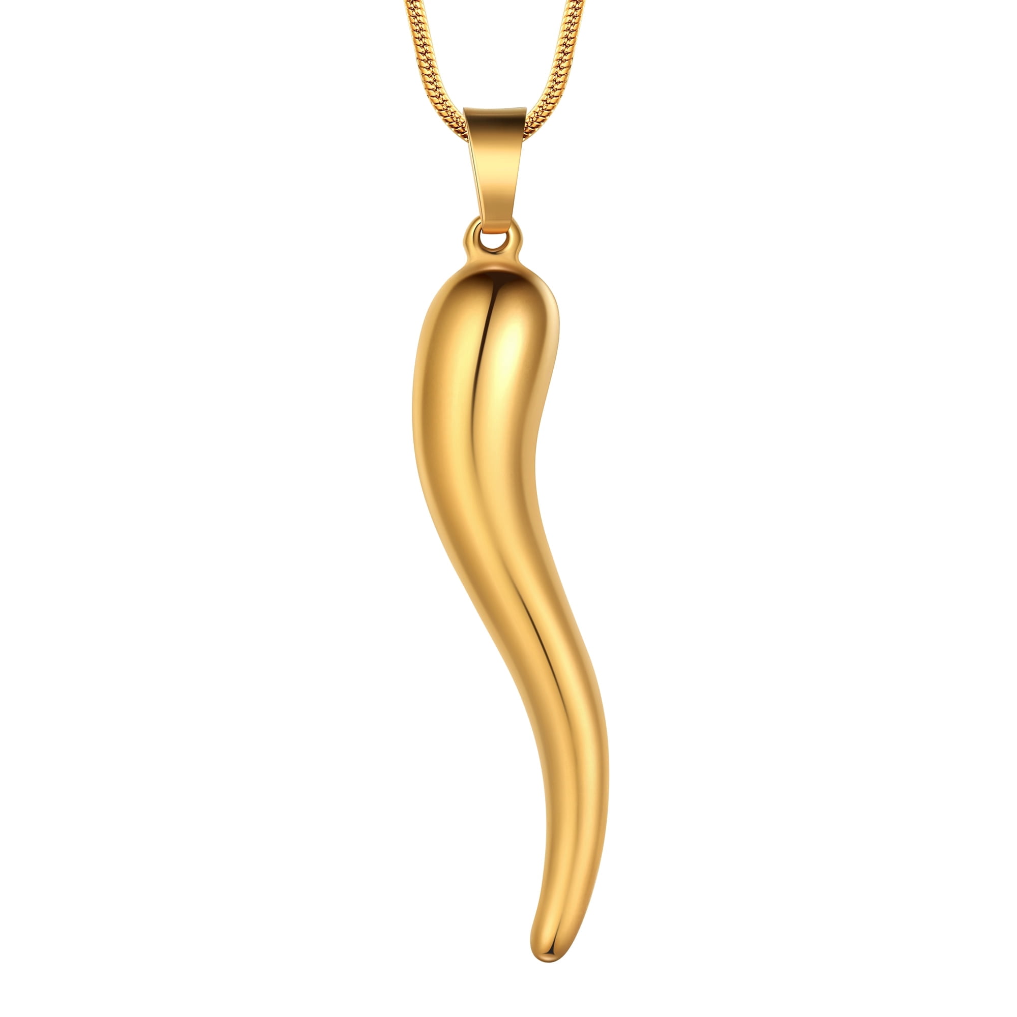 Jewmon Italian Horn Necklace 18K Gold Plated Lucky Cornicello Charm ...