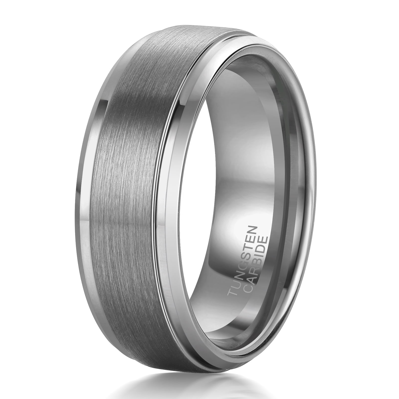 Jewmon Mens Tungsten Wedding Band Matte Finish Beveled Domed Polished ...