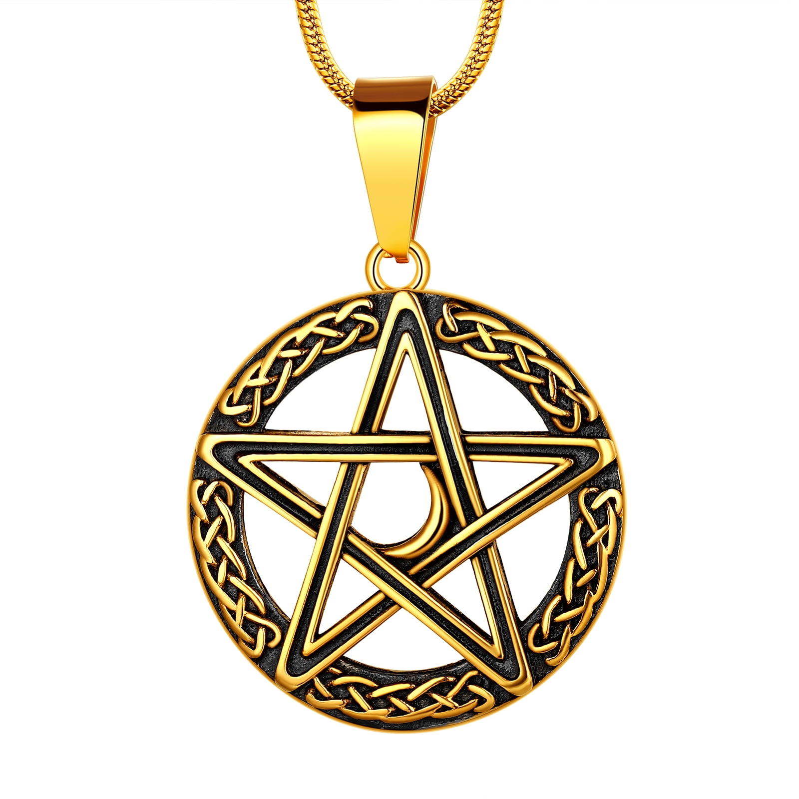 Jewmon Pentagram Pentacle Pendant Necklace Celtic Knot Moon Choker ...
