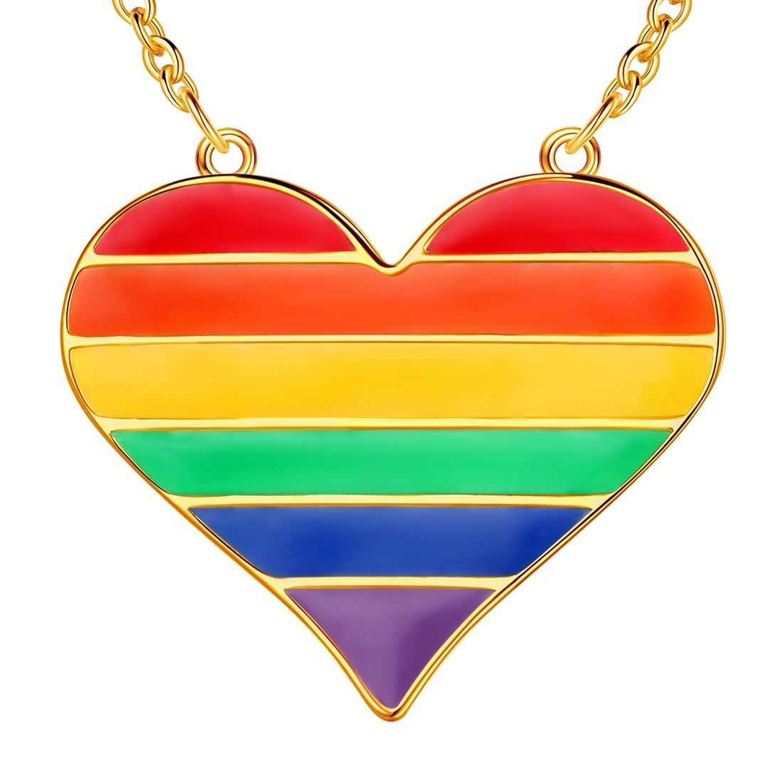 Jewmon Rainbow Love Heart LGBT Necklace 18K Gold Plated Lesbian Gay ...