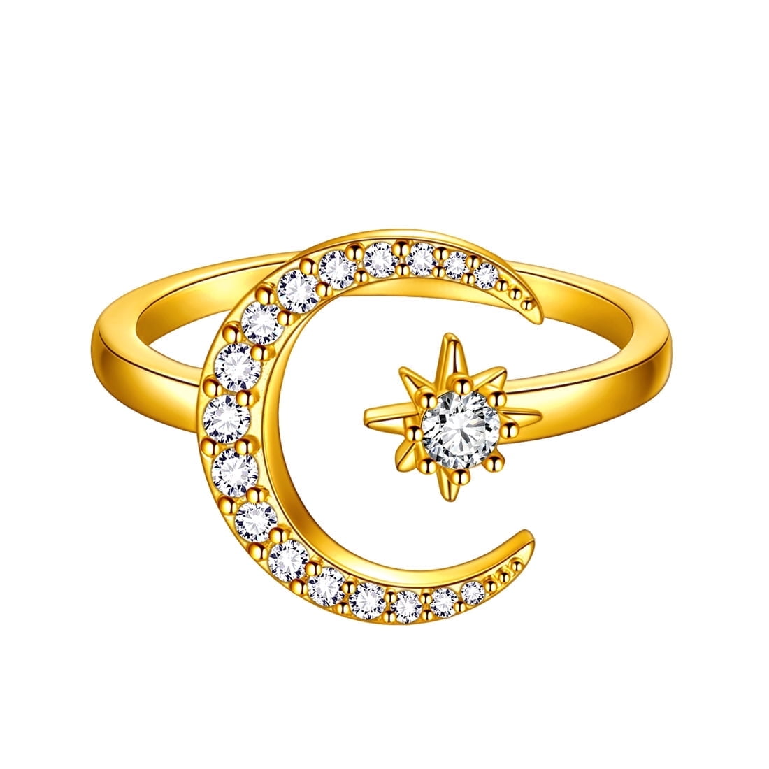 Jewmon Star Moon Ring for Women Gold Plated Moon Star Adjustable Ring ...