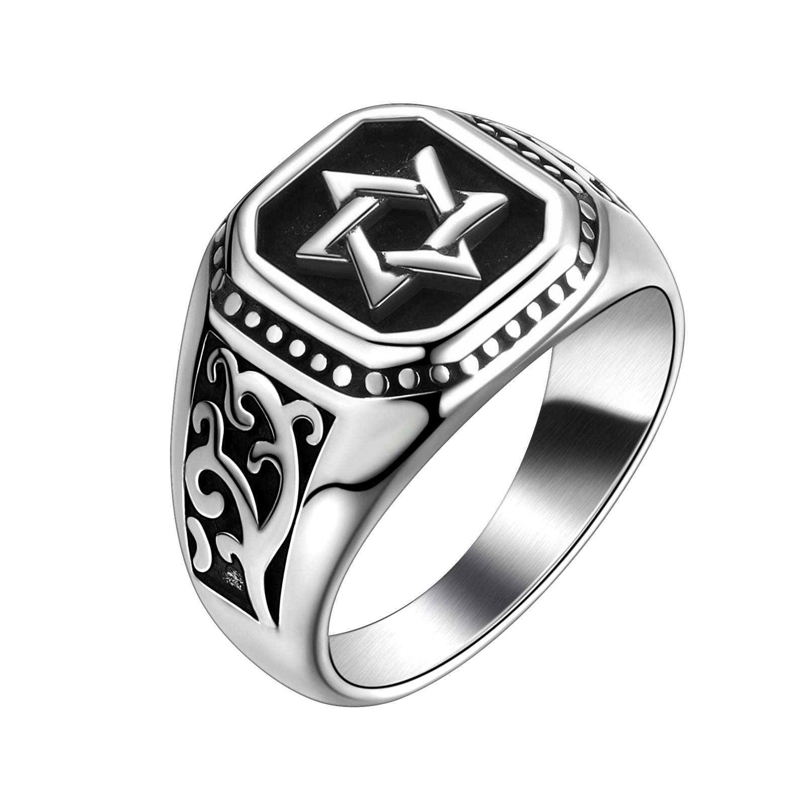 Jewmon Star of David Ring for Men Magen David Band Ring Judaic Amulet ...