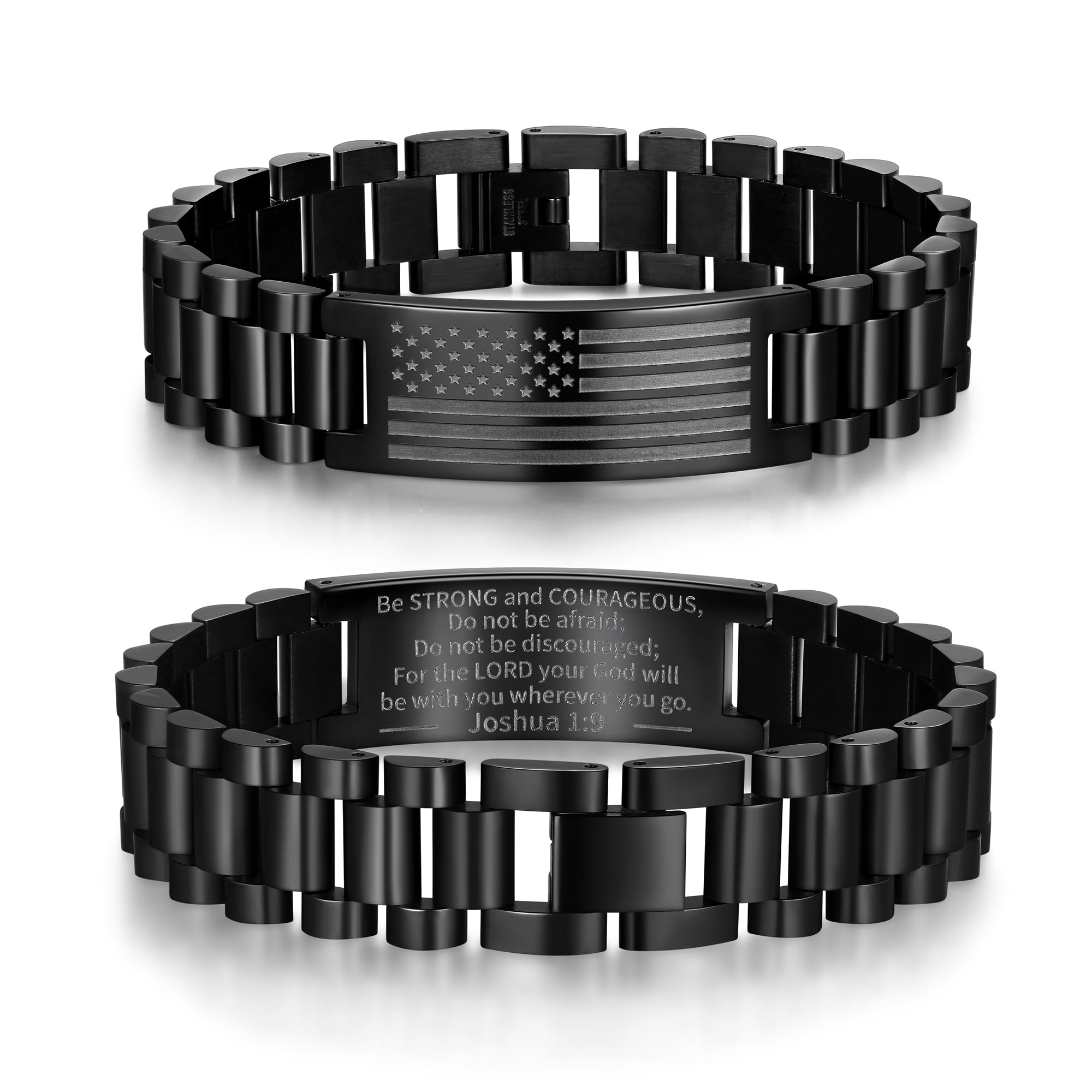 Jewmon American Flag Watch Bracelet for Men Stainless Steel Engraved ...