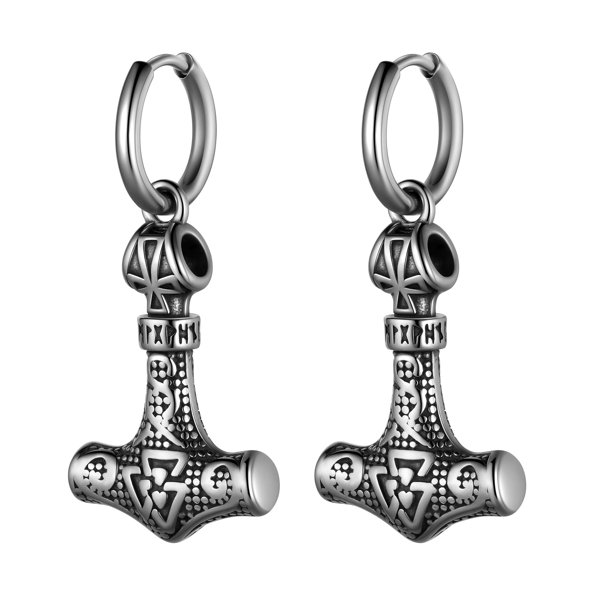 Jewmon Viking Thor Hammer Hoop Earrings for Women Men Stainless Norse ...