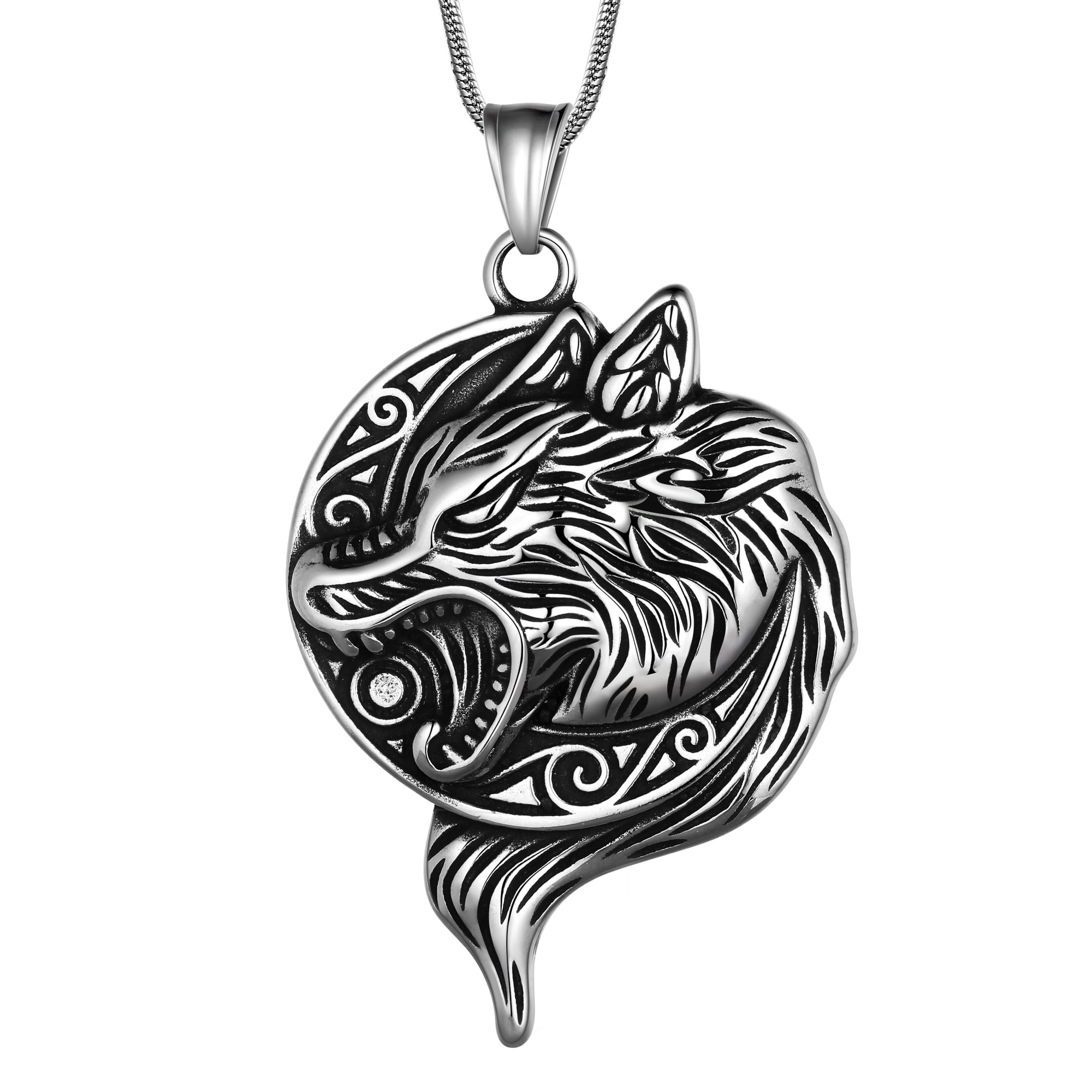 Jewmon Viking Wolf Head Necklace for Men Stainlee Steel Wolf Pendant ...