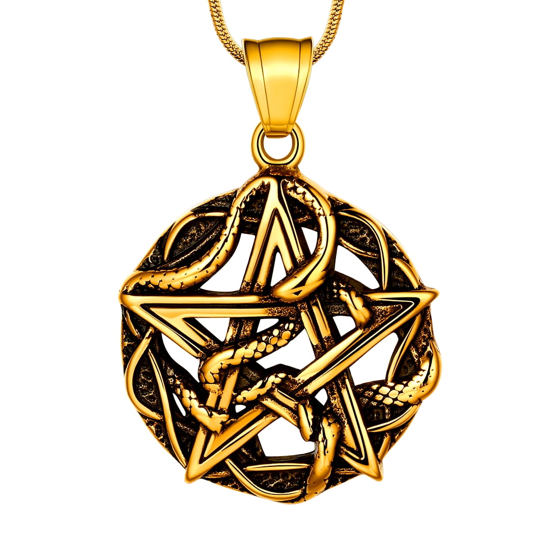 Jewmon Wiccan Pentagram Necklace for Men Pentacle Star Entwined Snake ...