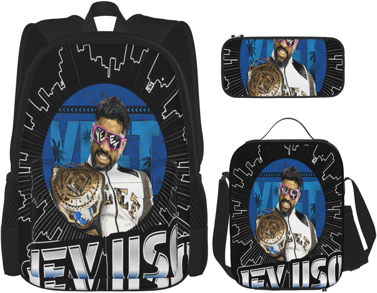 Jey USO Wrestler Backpack 3 Pieces Set With Lunch Bag And Pencil Case ...
