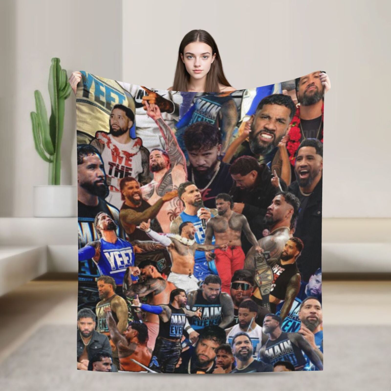 Jey Uso Blanket, Super Soft Throw Blanket For Wrestling Fans, Cozy Flannel Blankets, Warm ...