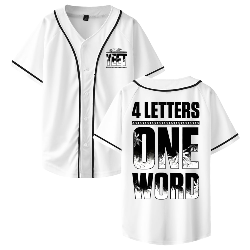 Jey Uso Four Letters One Word Baseball Jersey Short Sleeve Button-up ...