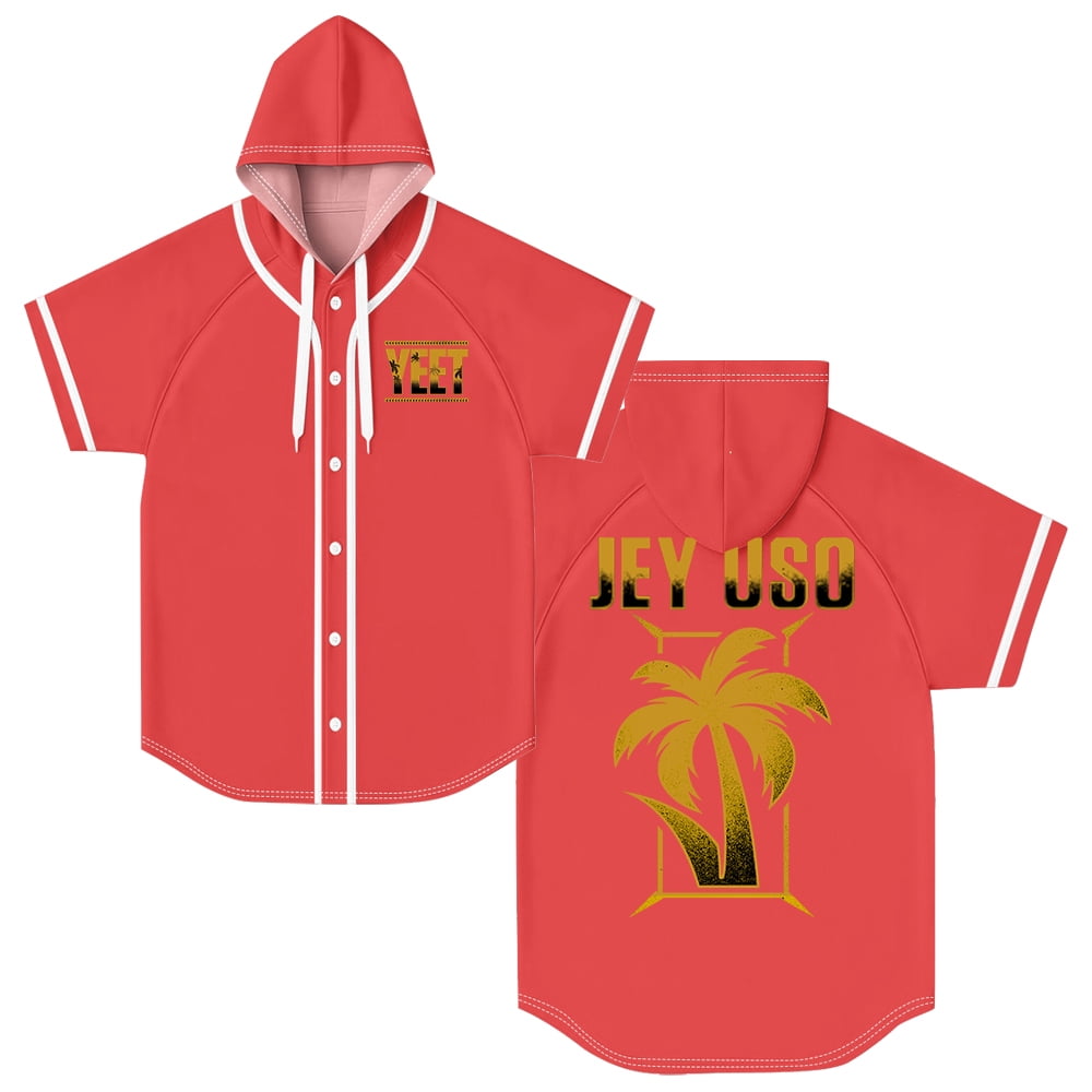 Jey Uso Golden Yeet Merch Hooded Baseball Jersey Short Sleeve Button-up ...