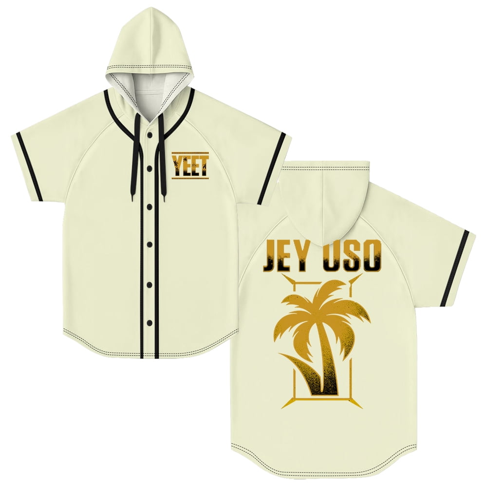 Jey Uso Golden Yeet Merch Hooded Baseball Jersey Short Sleeve Button-up ...