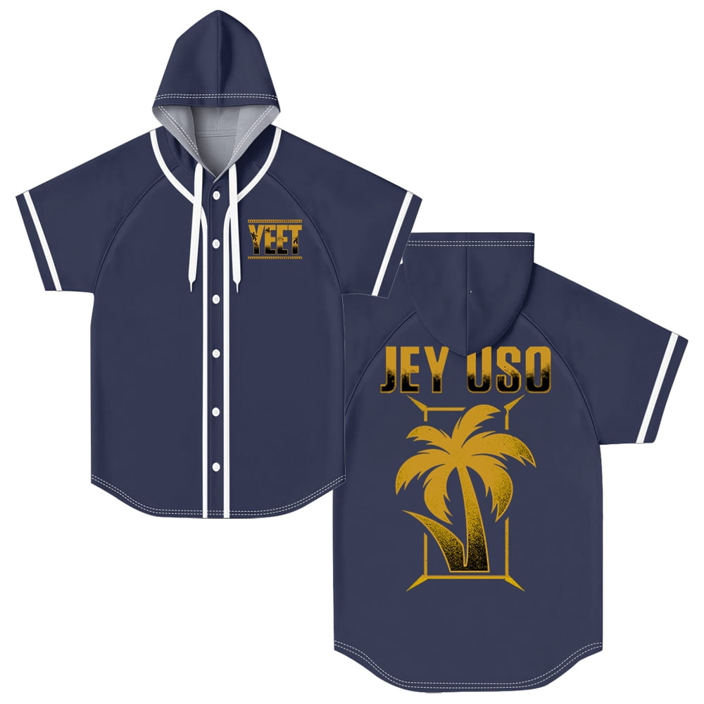 Jey Uso Golden Yeet Merch Hooded Baseball Jersey Short Sleeve Button-up ...