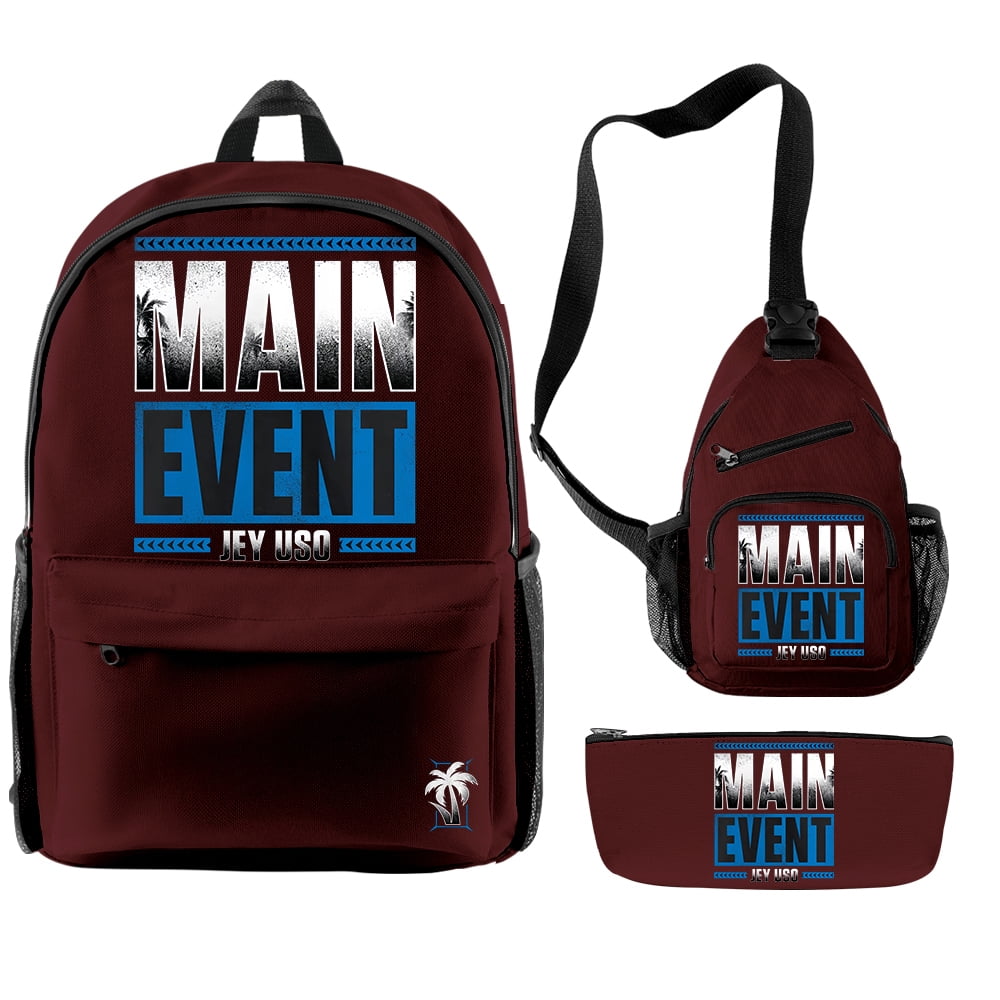 Jey Uso Main Event Backpack 3 Piece Set Rucksack Crossbody Bag Women ...