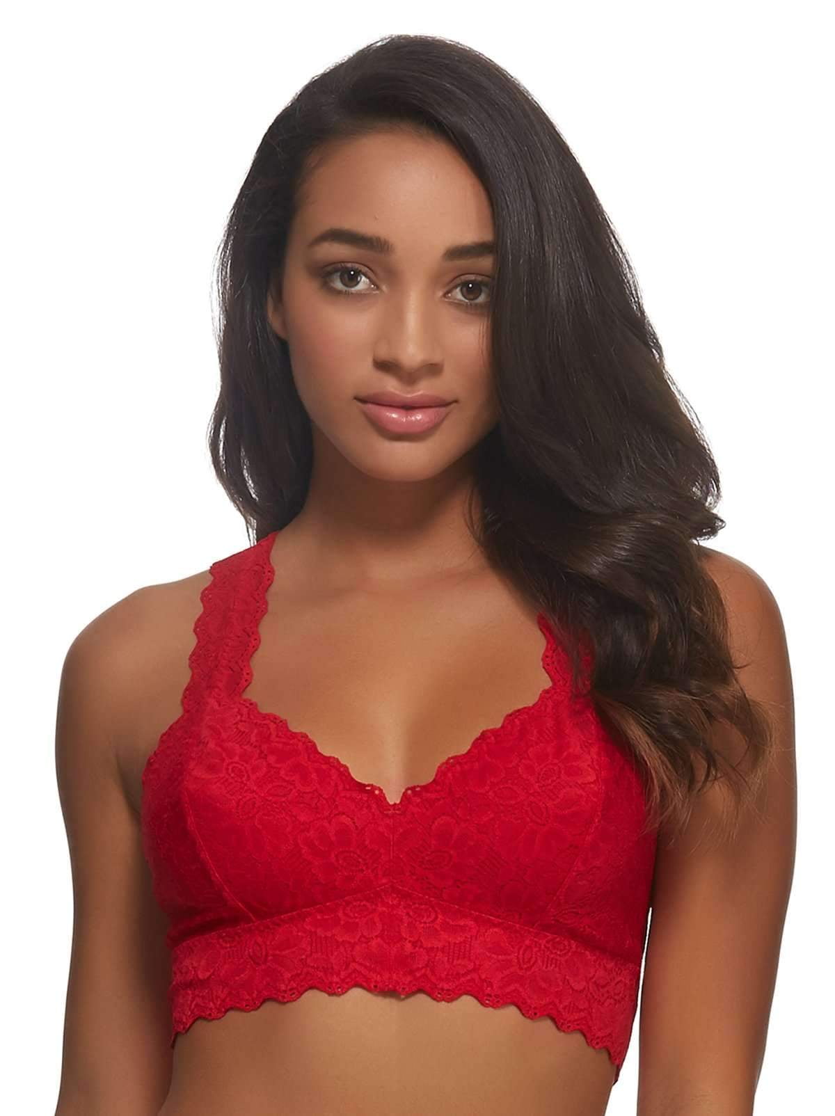 Jezebel by Felina | Lace Bralette | Wire Free | Unpadded | T-Back | Support (Tango Red, X-Large ...