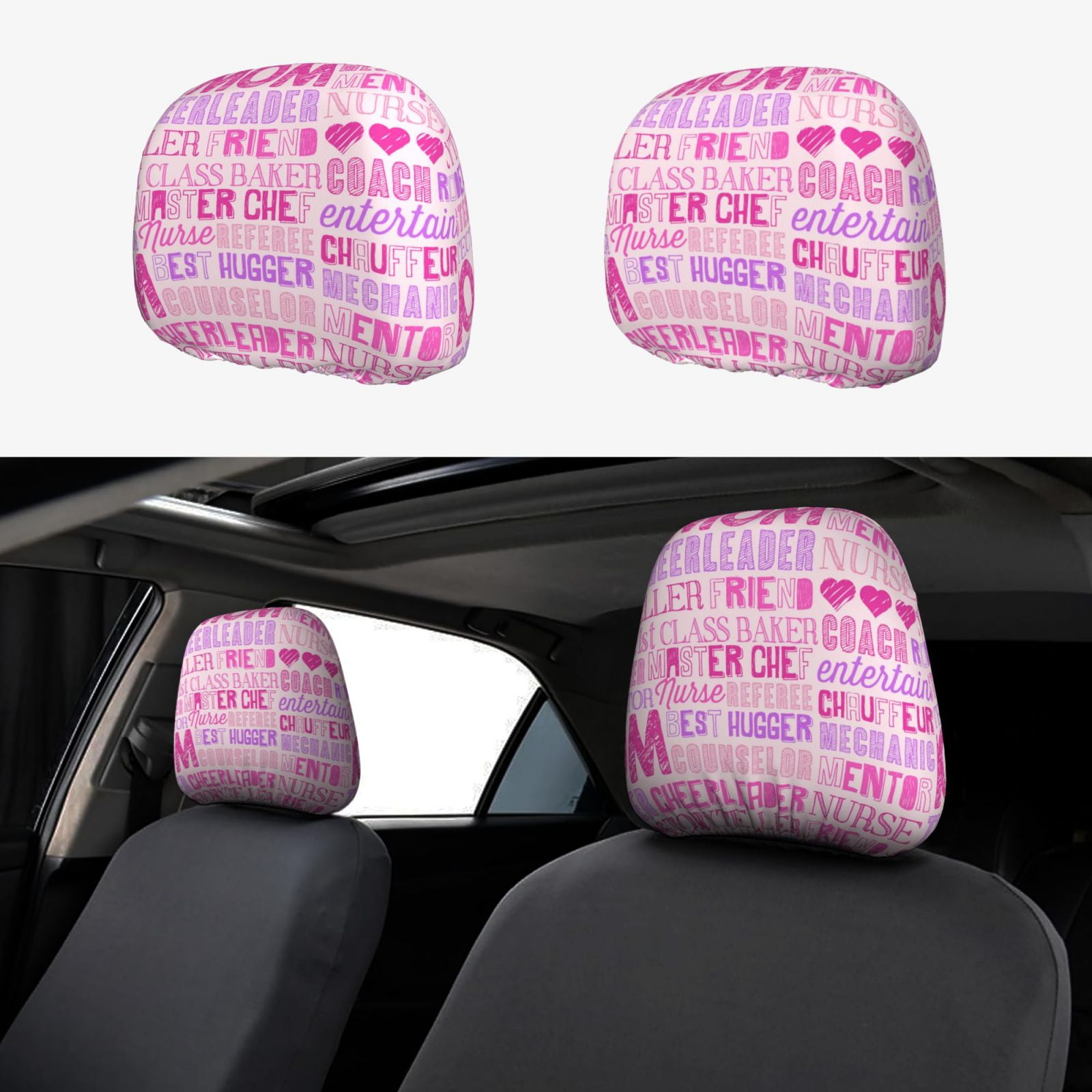 Jgfou 2 Pcs Best Mom ever Print Car Headrest Covers,Universal Car Seat ...