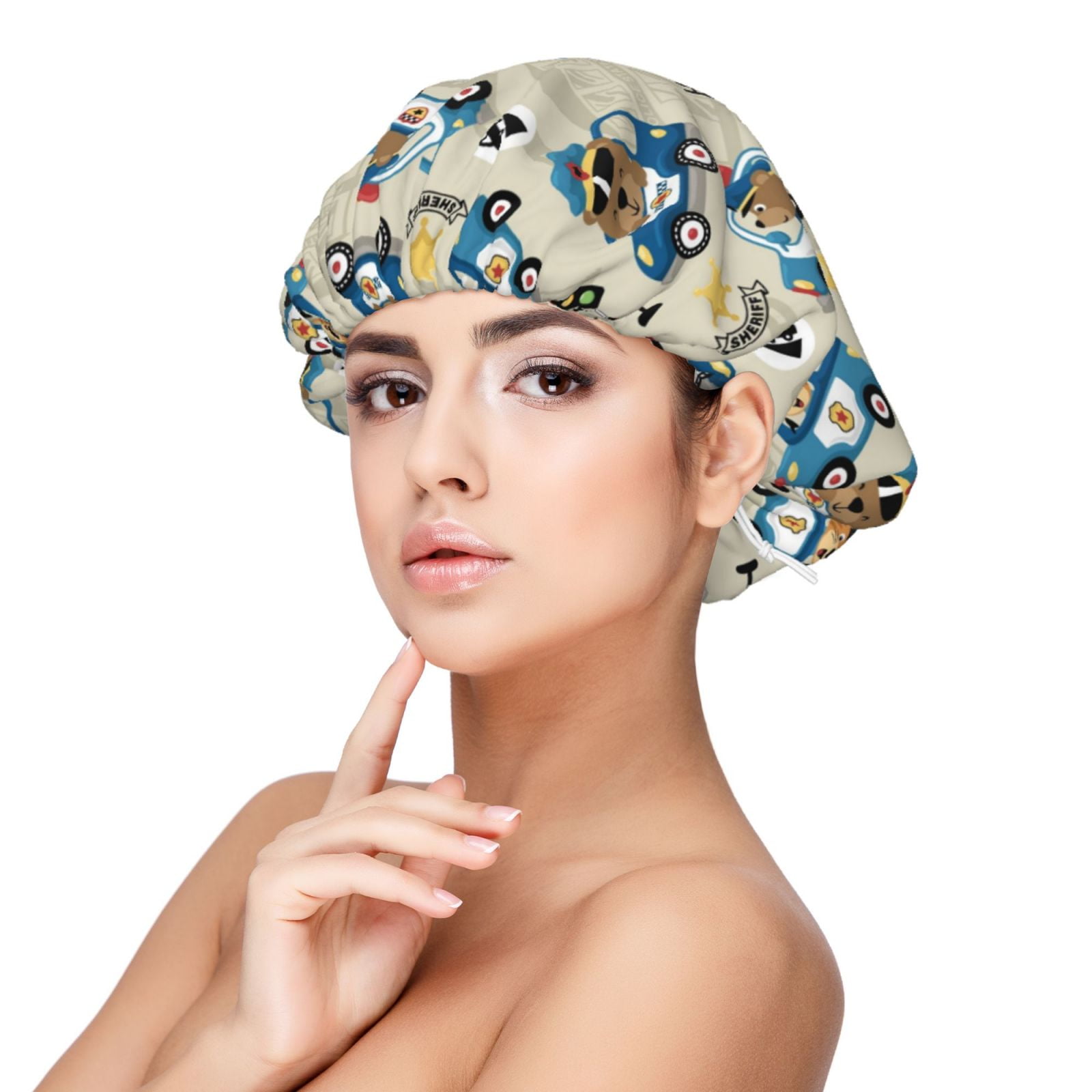 Jgfou Animals Driving Police Car Print Silky Satin Bonnet for Sleeping ...