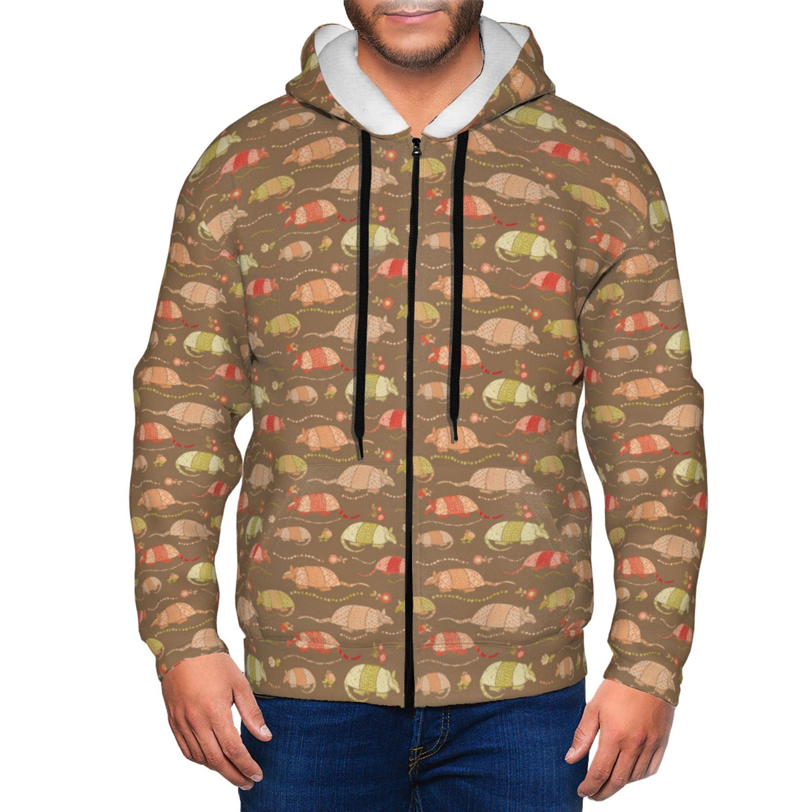 Jgfou Armadillo Floral 1 Print Mens Hoodie,Full-zip Zip-up Hooded Sweatshirt For Men-Small ...