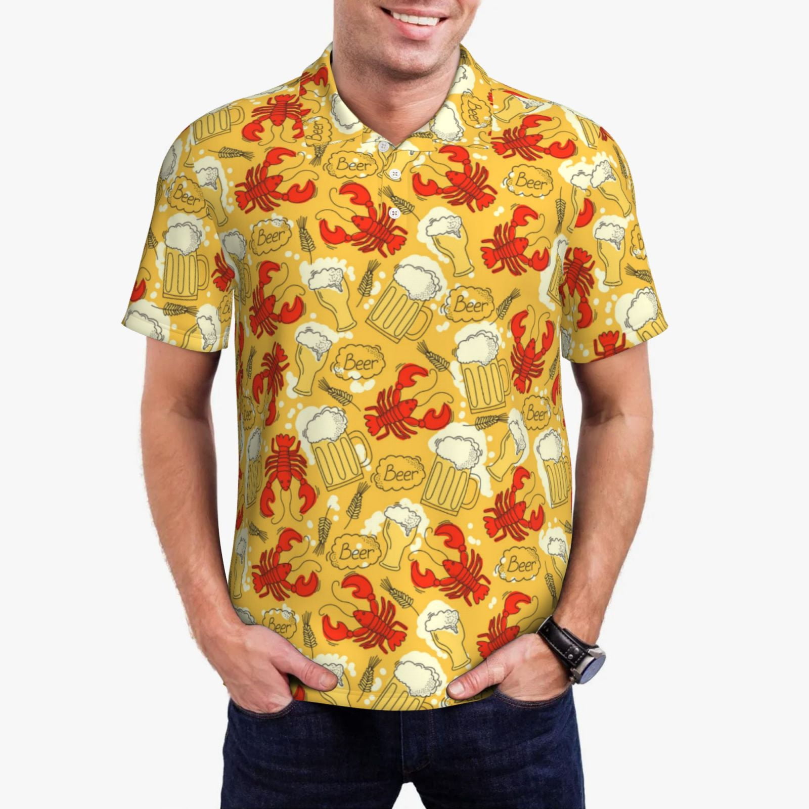 Jgfou Beer And Crawfish Print Golf Shirts for Men Dry Fit Performance ...