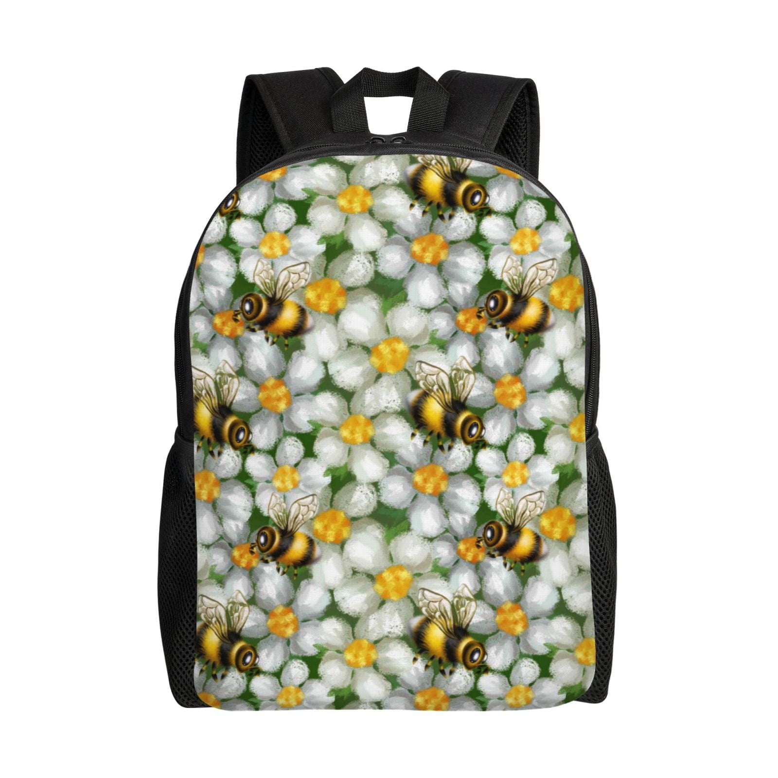Jgfou Bees and Flower Print Small Travel Laptop Backpack for Women Men ...