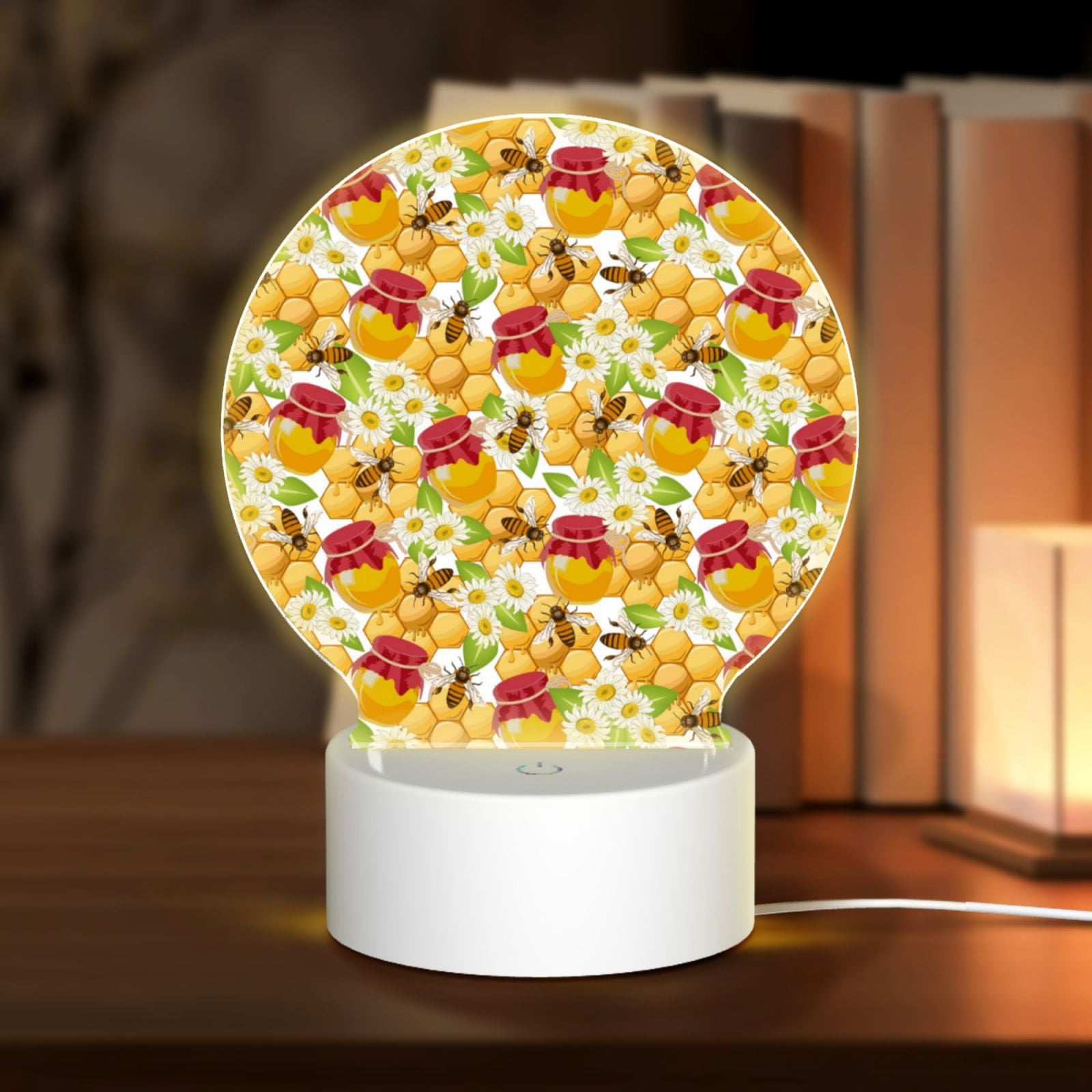Jgfou Bees Honeycomb Jars Of Honey Flowers LED Night Light Lamp Base ...