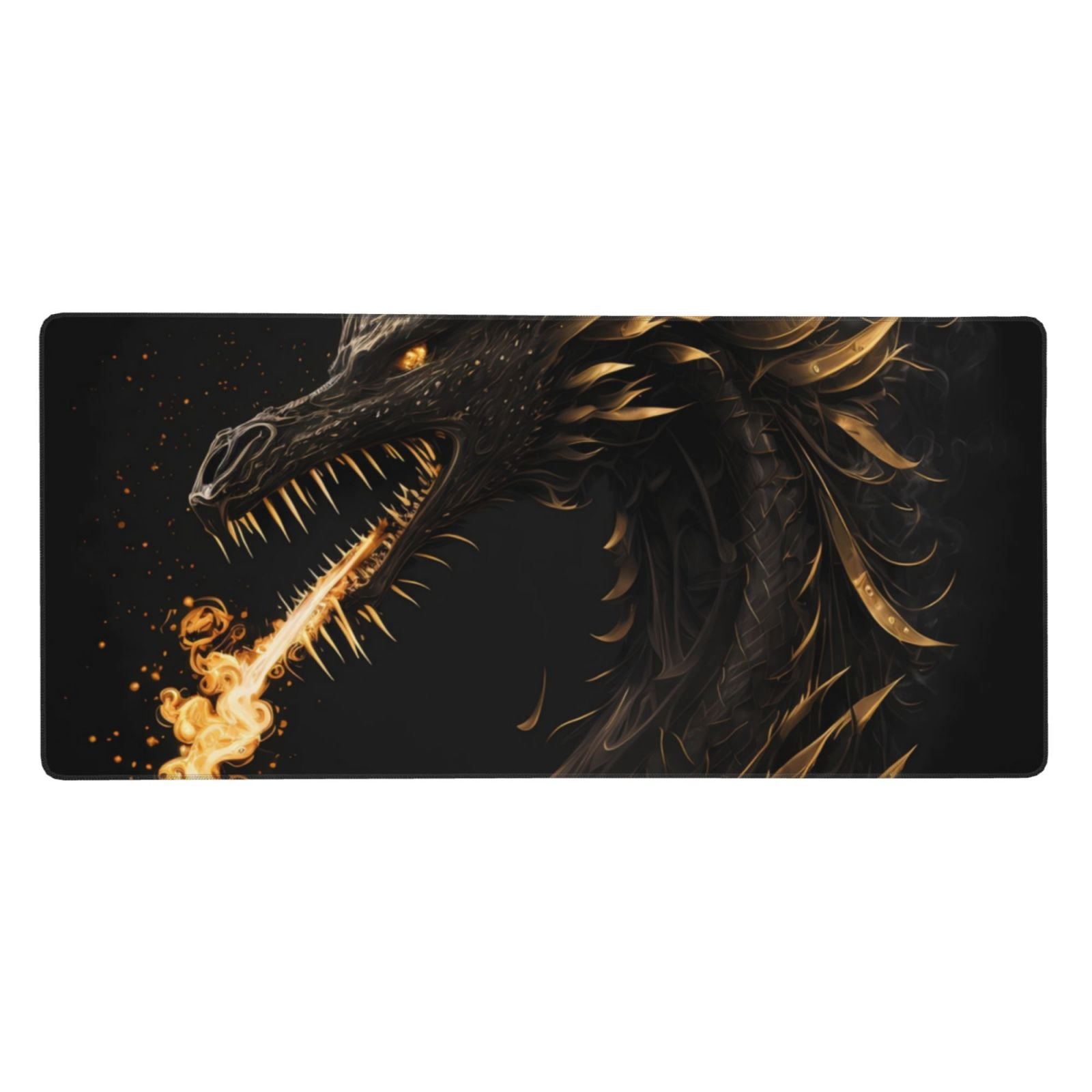 Jgfou Black And Gold Fire Dragon Pattern 16x35.5in in Large Gaming ...