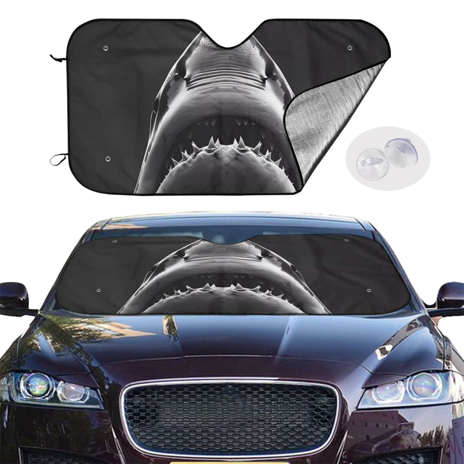 Jgfou Black And White Shark Windshield Sun Shades,Car Sun Shade for ...
