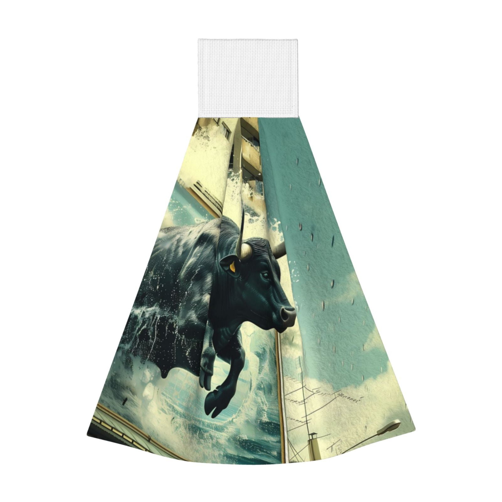 Jgfou Bull Charging Through Waves Print Coral Fleece Microfiber Hanging Hand Towel, Soft Premium ...
