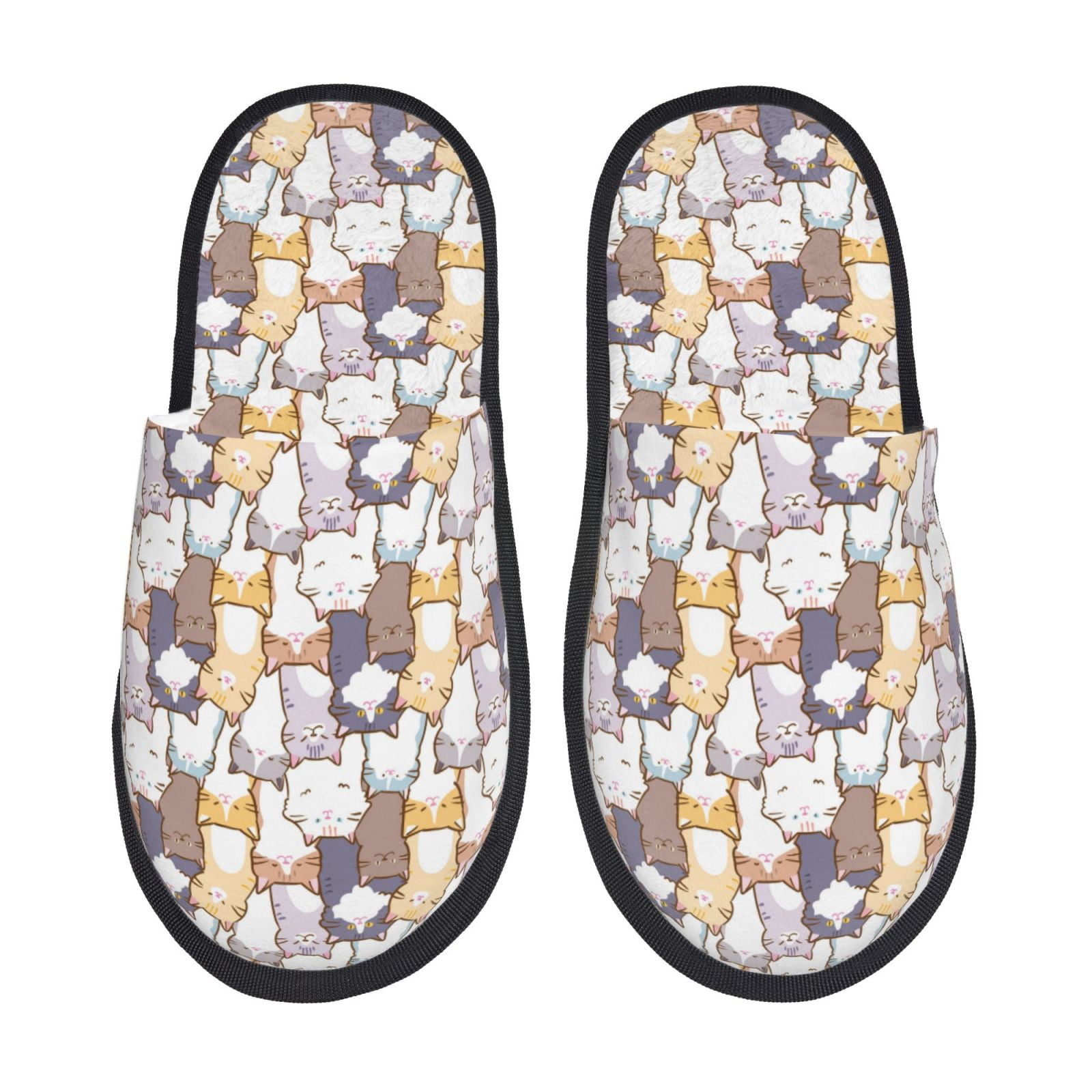 Jgfou Cartoon Cat Print Womens Cozy Memory Foam Slippers Soft Warm Slip ...