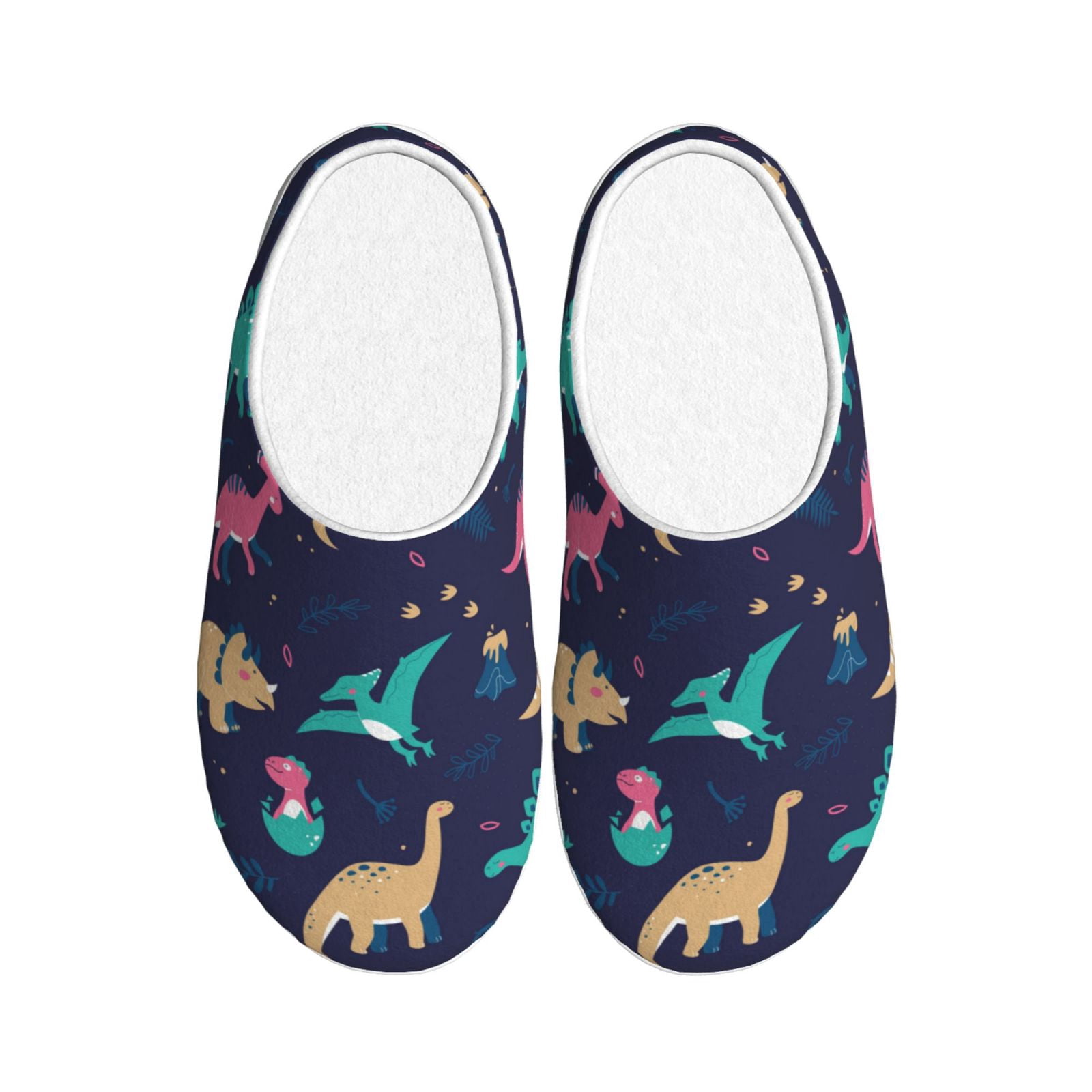Jgfou Cartoon Dinosaur Print Cotton Slippers, Fuzzy and Cozy Warm Non ...