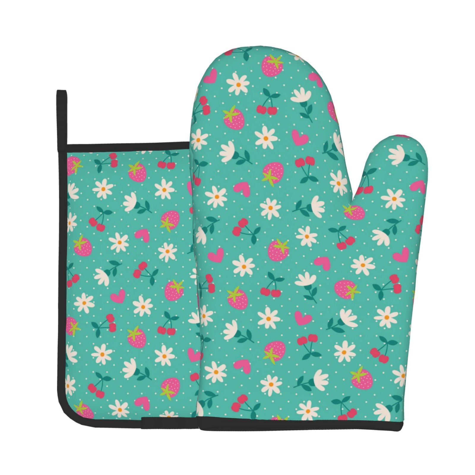 Jgfou Cherry Strawberry Floral Pattern Oven Mitts and Pot Holders Sets ...