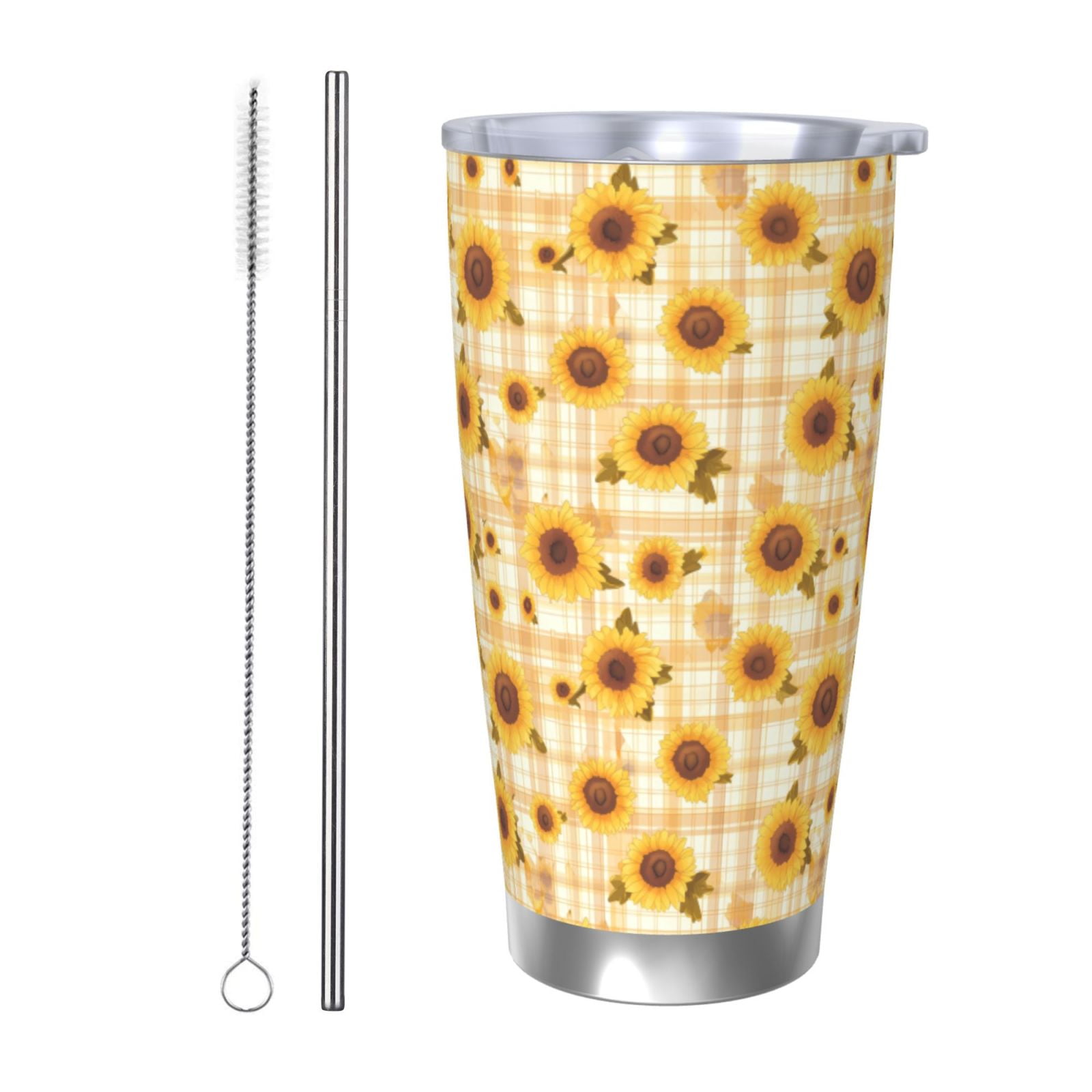 Jgfou Coffee Plaid Sunflower Print 20oz Insulated Coffee Mug, Spill ...