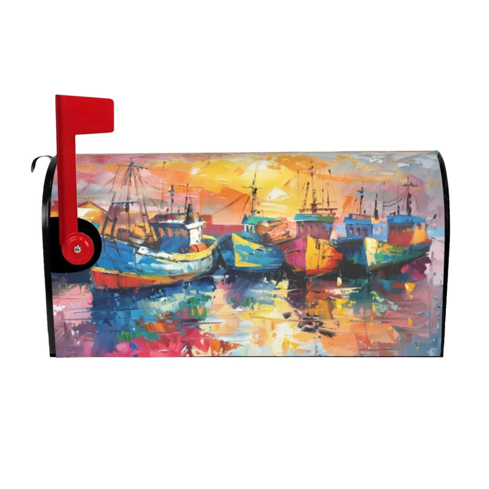 Jgfou Colorful Fishing Boats Mailbox Covers Magnetic 25.5x21 in Mailbox ...