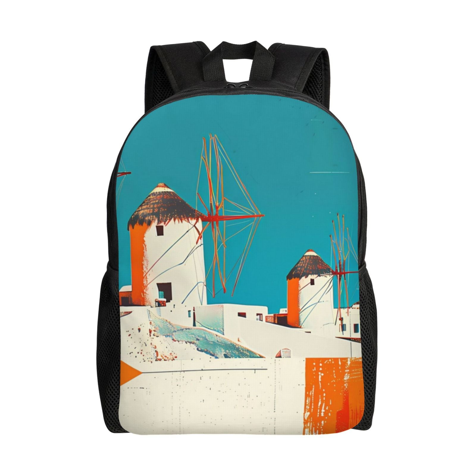 Jgfou Colorful Greek Windmills Print Small Travel Laptop Backpack for ...