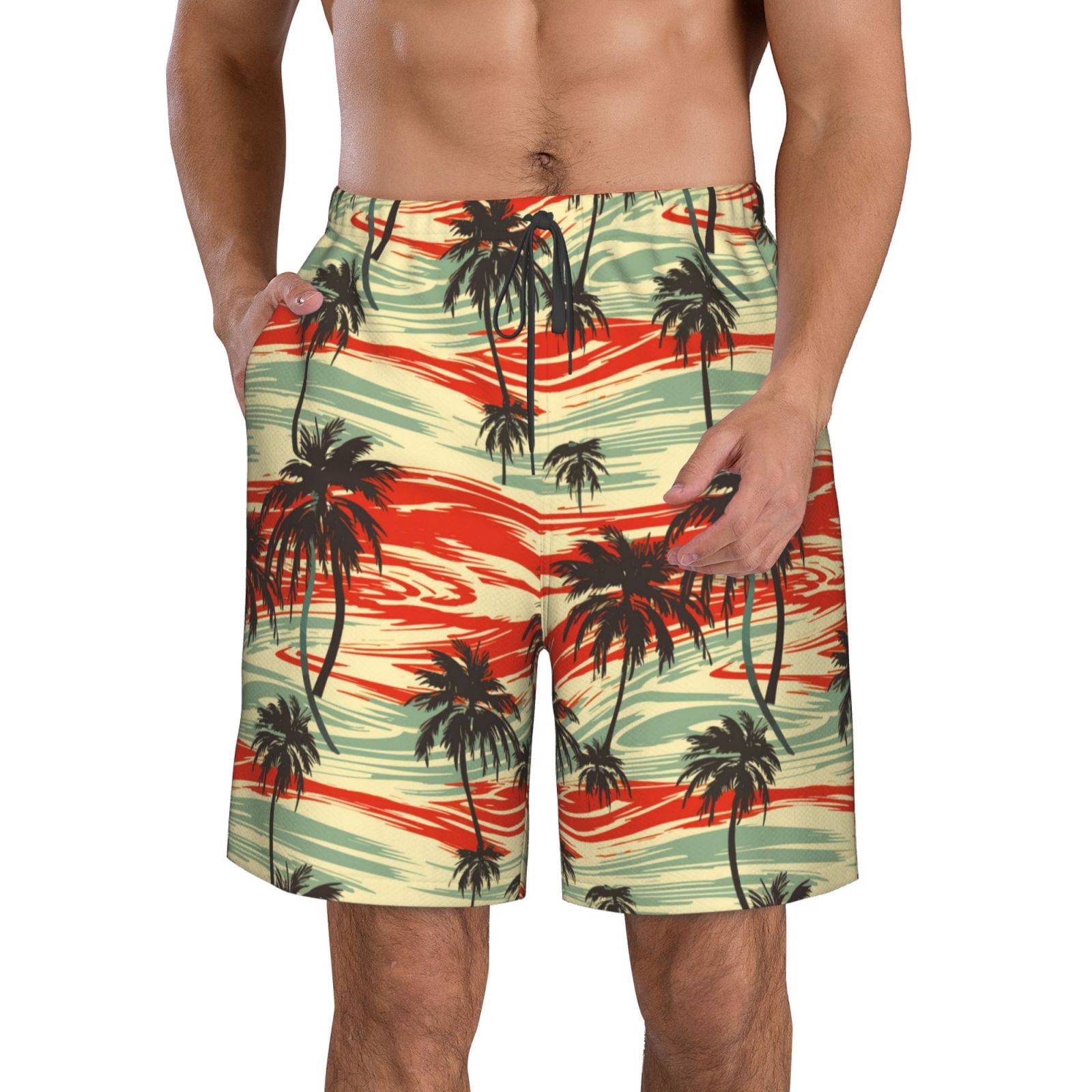 Jgfou Colorful Hawaii Palms for Men's Swim Trunks Hawaiian Bathing Mesh ...