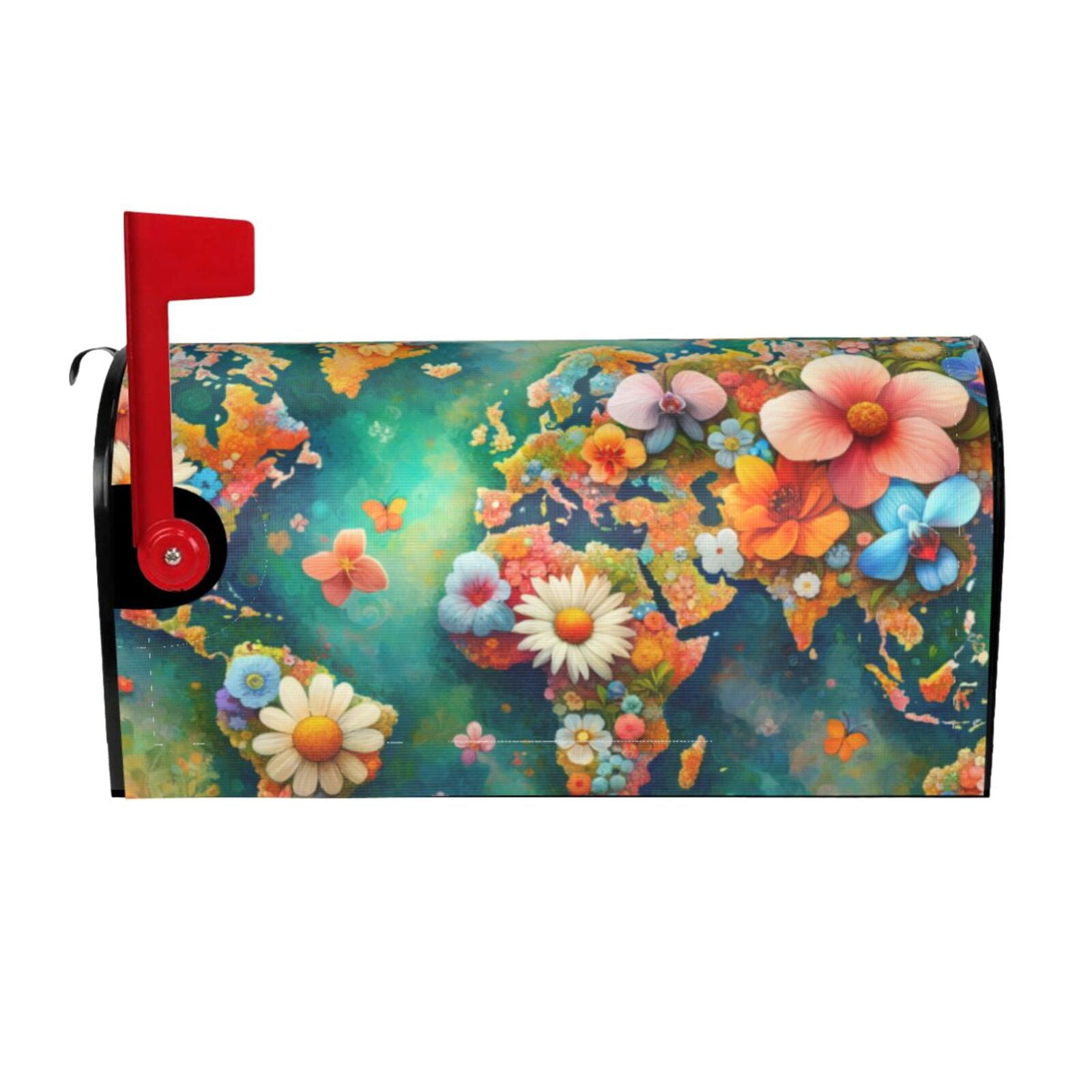 Jgfou Colorful World Map Mailbox Covers Magnetic Mailbox Wraps Post ...