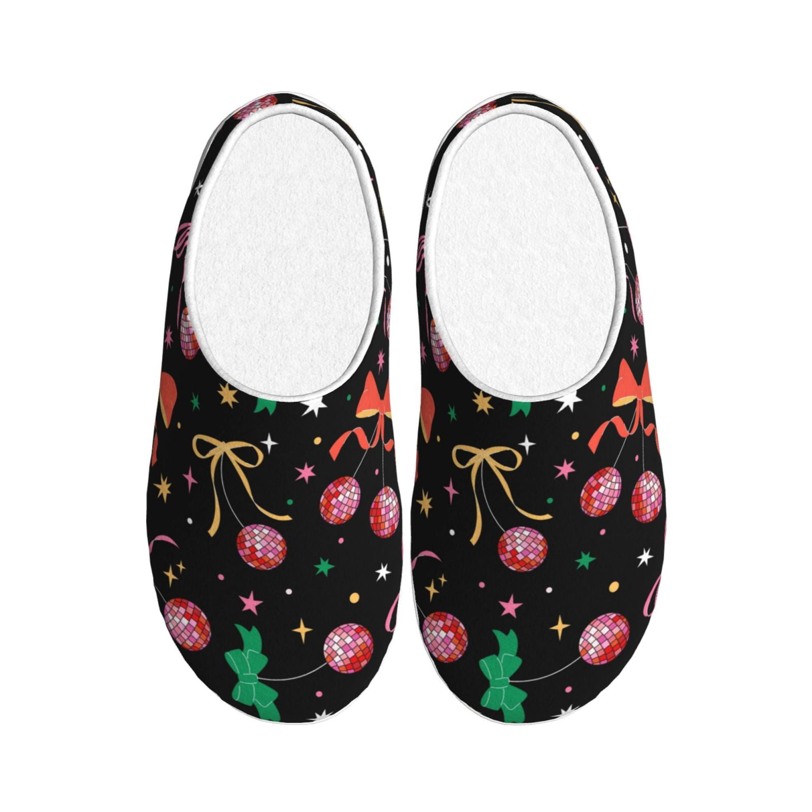 Jgfou Disco Mirror Ball Print Cotton Slippers, Fuzzy and Cozy Warm Non ...