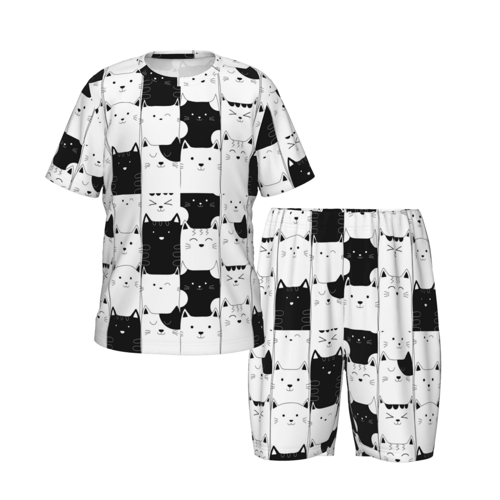 Jgfou Doodle Cute Cat Print Short Set Pajamas for Boys Girls Cotton ...