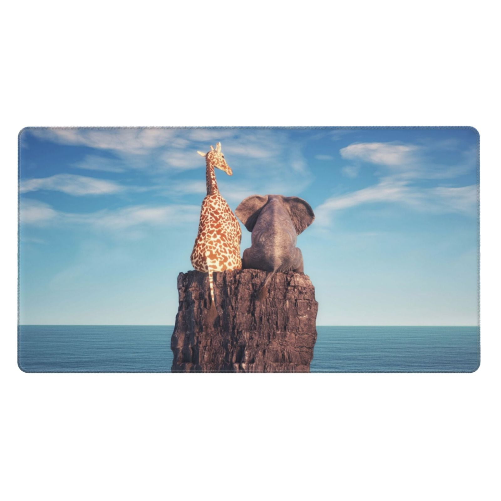 Jgfou Elephant And A Giraffe Sitting On A Rock Admiring The Ocean Style ...