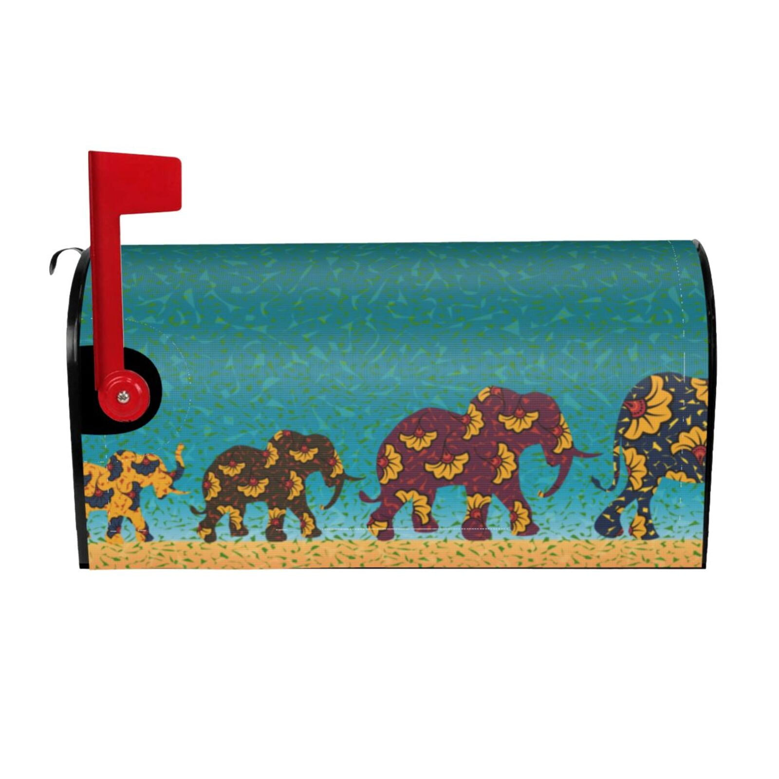 Jgfou Elephants Mailbox Covers Magnetic 25.5x21 in Mailbox Wraps Post ...