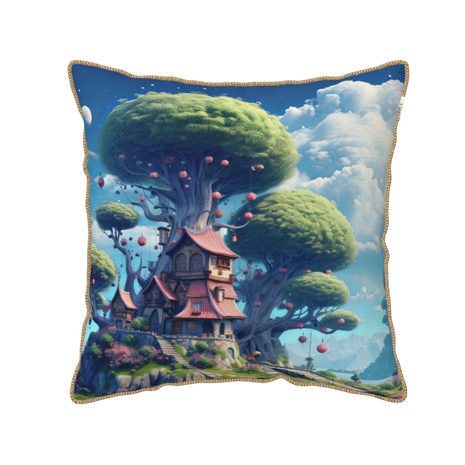 Jgfou Fantasy Treehouse Planet Scene Print Soft Velvet Throw Pillow Covers, Square Cushion Cases ...