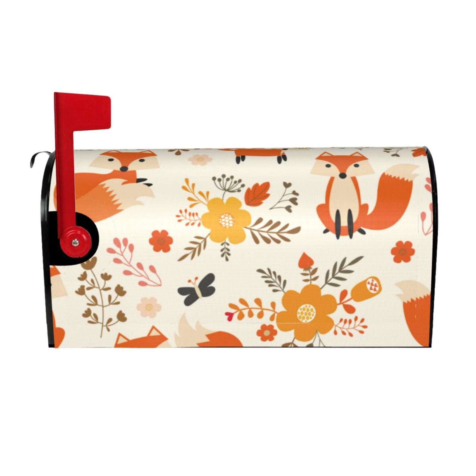 Jgfou Flower Fox Mailbox Covers Magnetic 21x18 in Mailbox Wraps Post ...