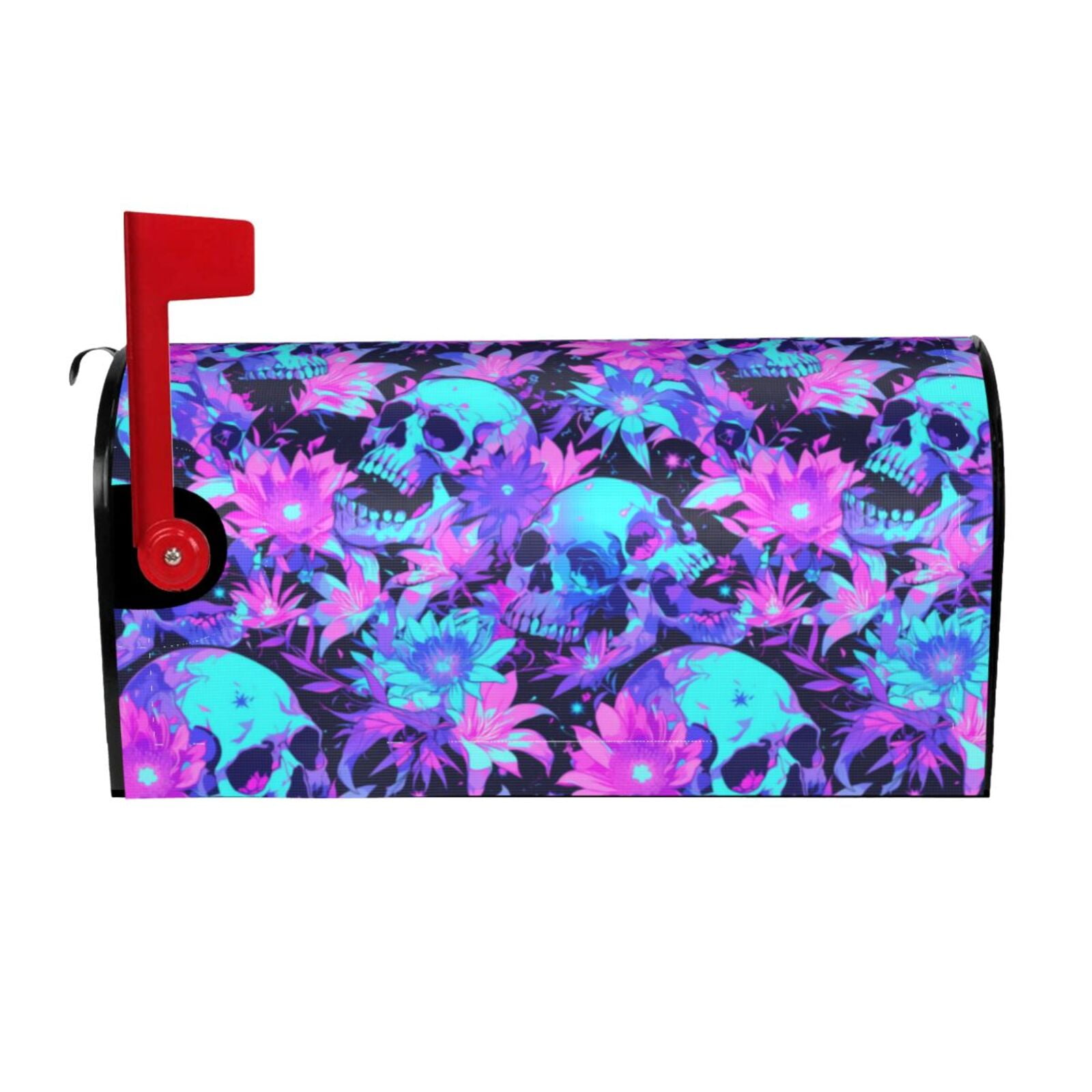 Jgfou Flower Happy Skull Mailbox Covers Magnetic 21x18 in Mailbox Wraps ...