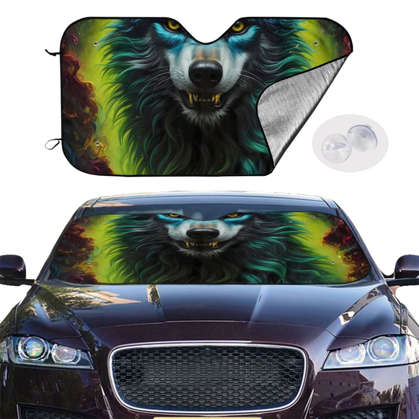 Jgfou Fluorescent Wolf Windshield Sun Shades,Car Sun Shade for Front ...