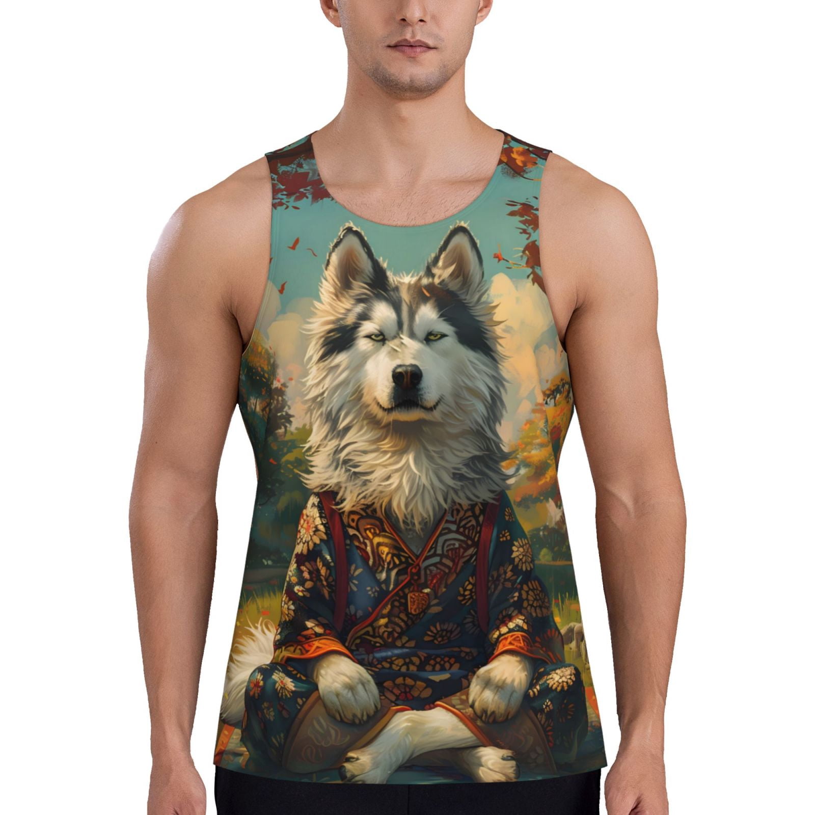 Jgfou Forest Maple Leaf Husky Pattern Quick Dry Workout Tank Top Gym ...