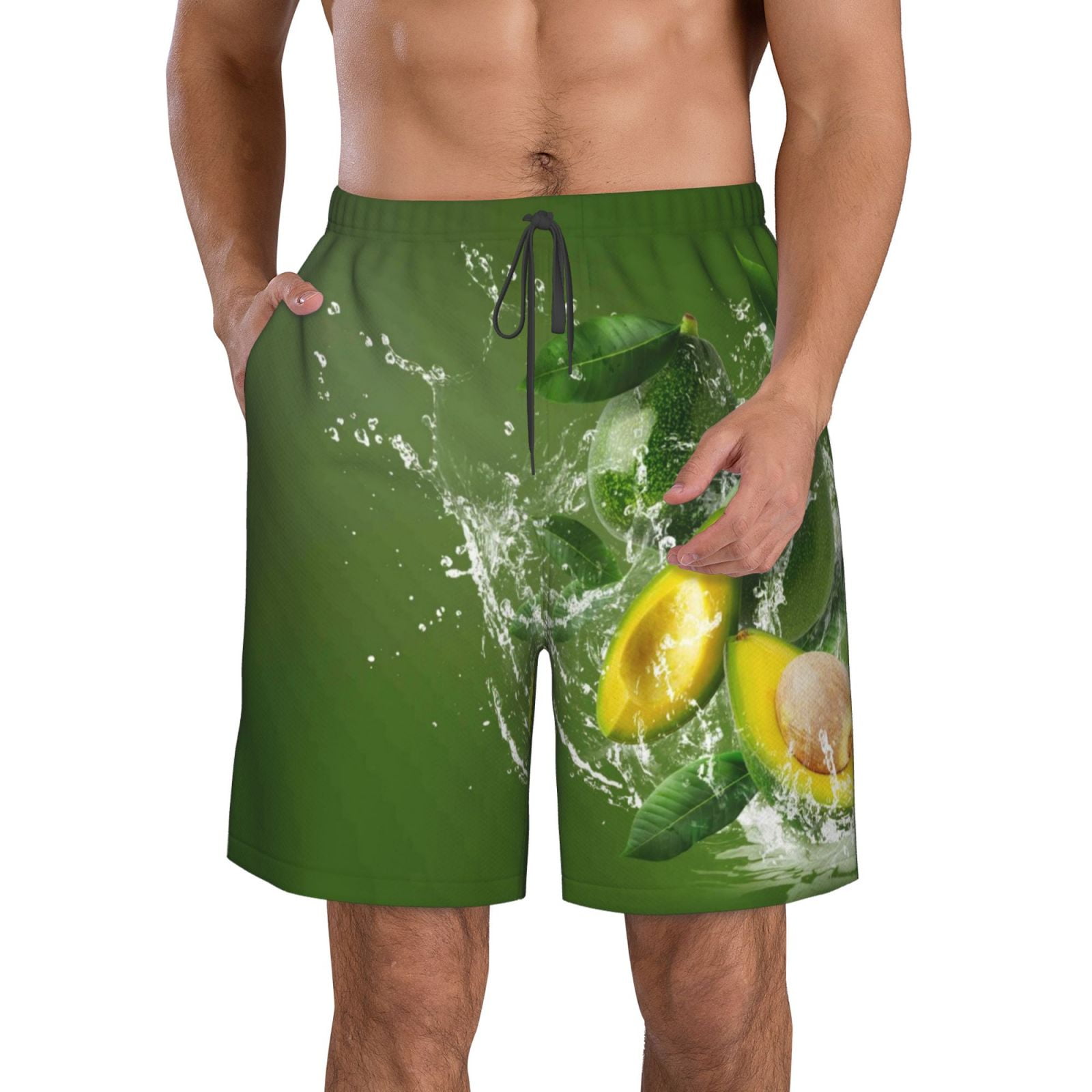 Jgfou Friut Avocado for Men's Swim Trunks Hawaiian Bathing Mesh Lining ...