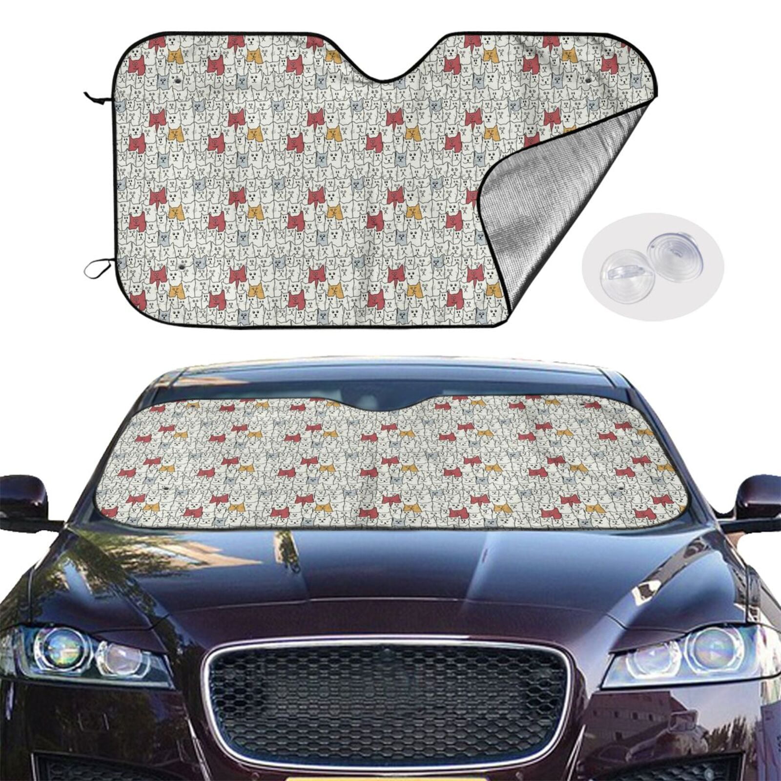 Jgfou Funny Cat White Windshield Sun Shades,Car Sun Shade for Front ...