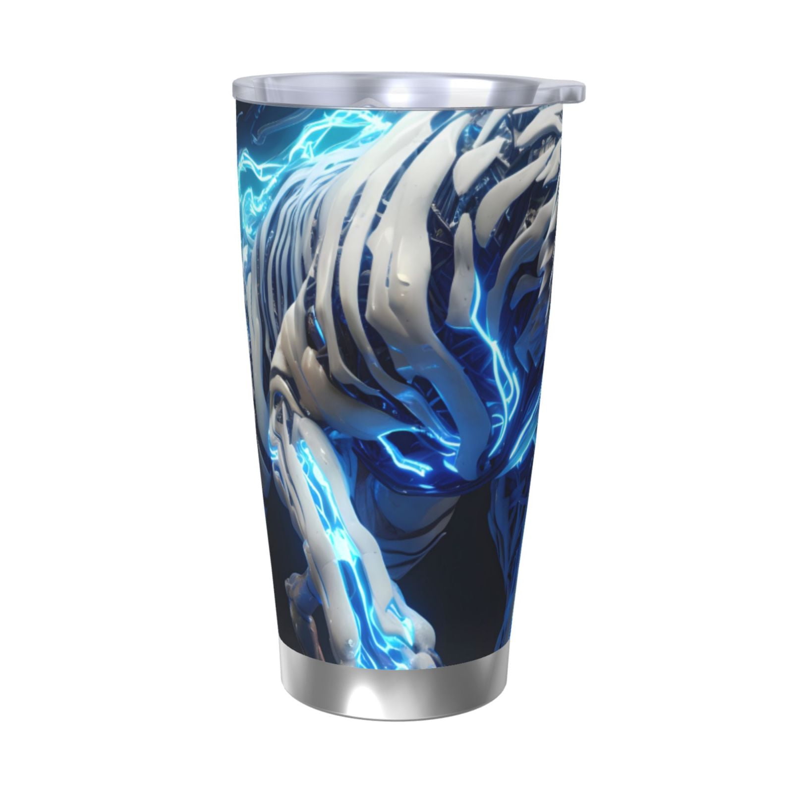 Jgfou Futuristic Blue Light White Tiger Print 20oz Insulated Coffee Mug ...
