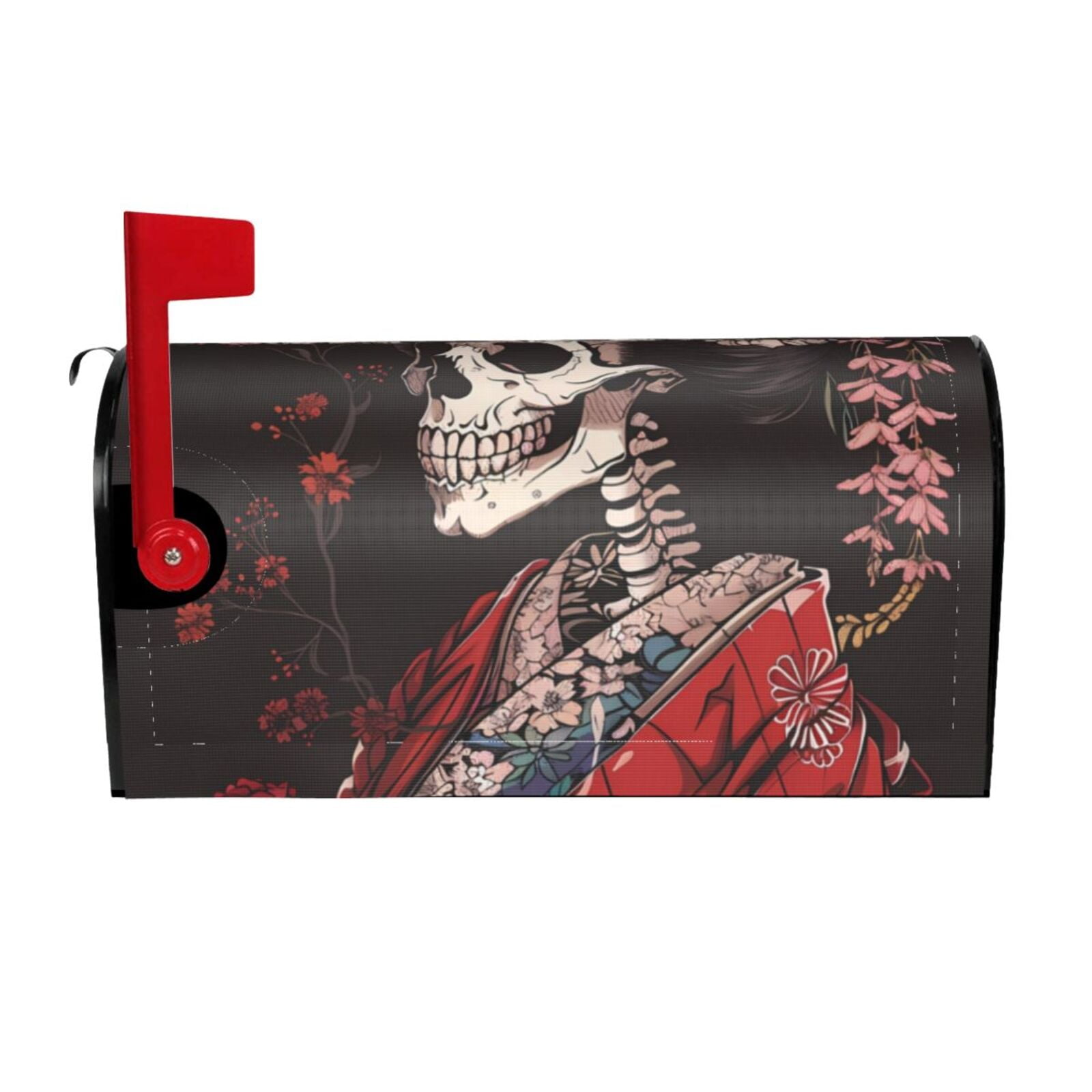 Jgfou Geisha Skeleton With Flowers Mailbox Covers Magnetic 25.5x21 in ...