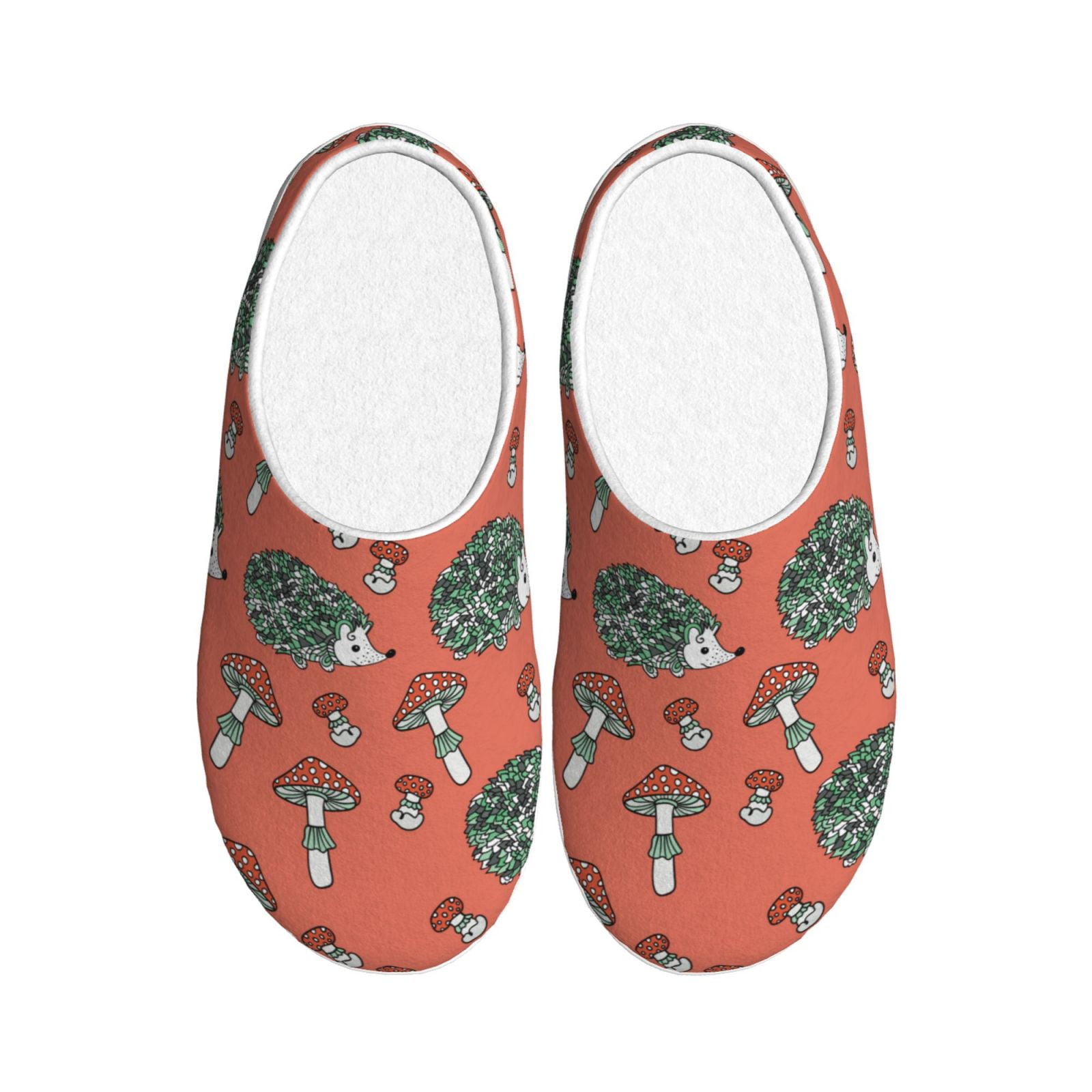 Jgfou Hedgehog Mushroom Print Cotton Slippers, Fuzzy and Cozy Warm Non ...