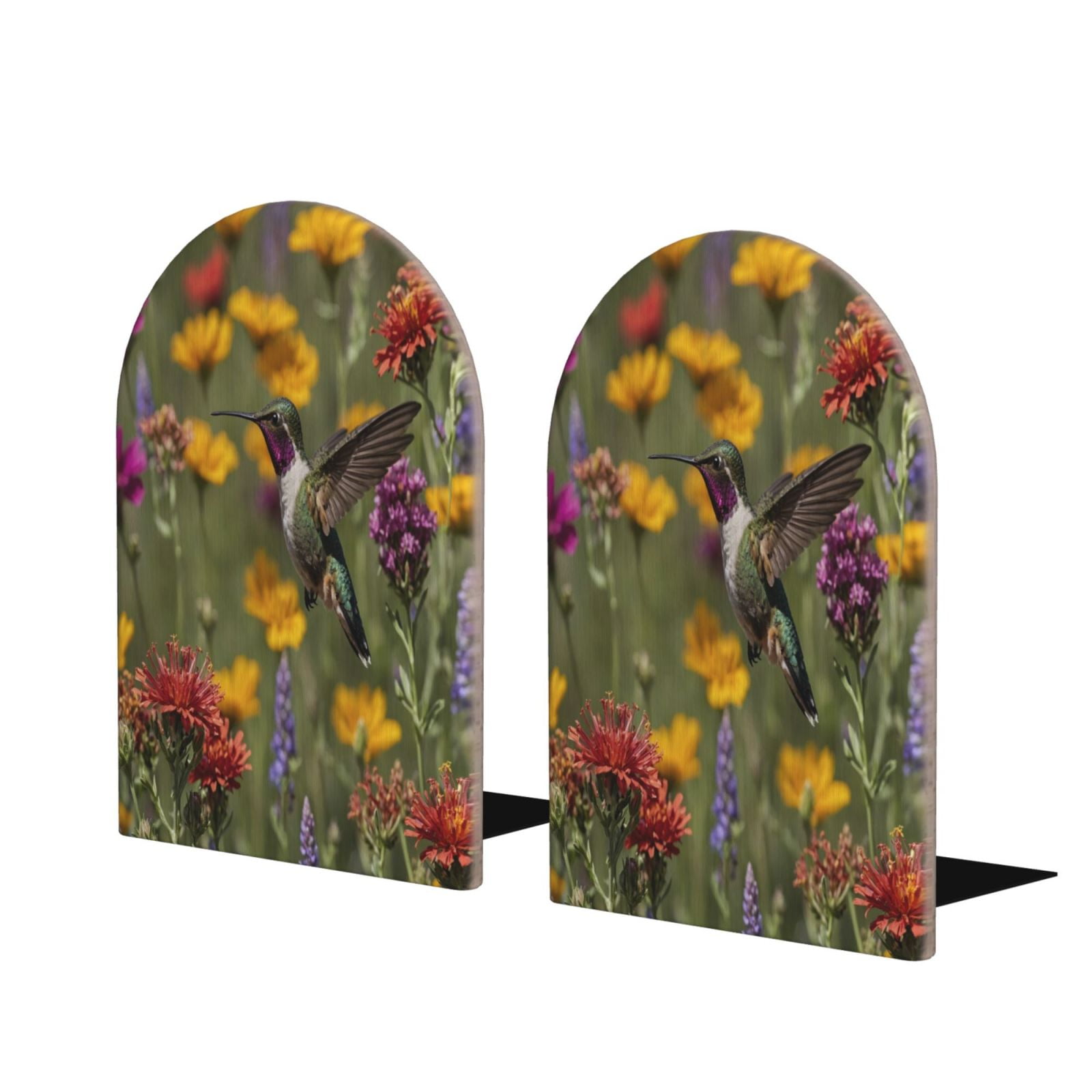 Jgfou Humming Bird Print Wooden Bookends, Non-Slip Book Holders for ...